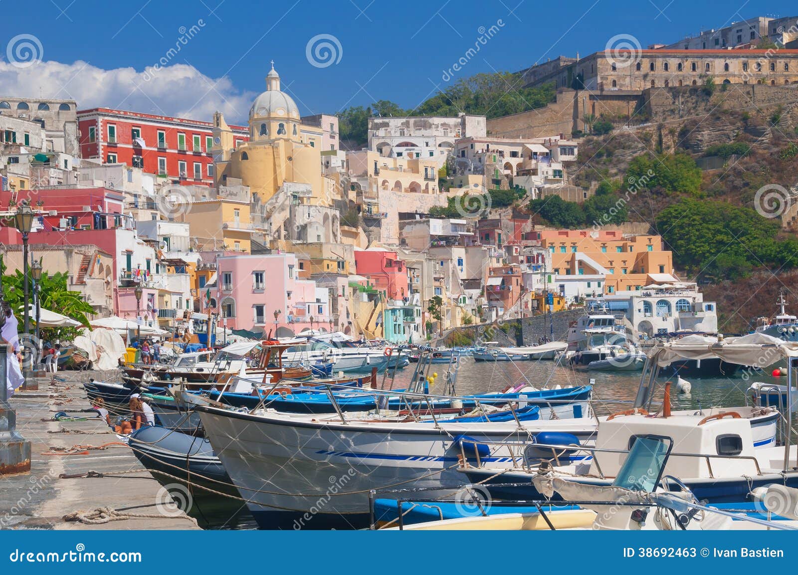 Procida harbor in Italy stock image. Image of quay, harbor - 38692463