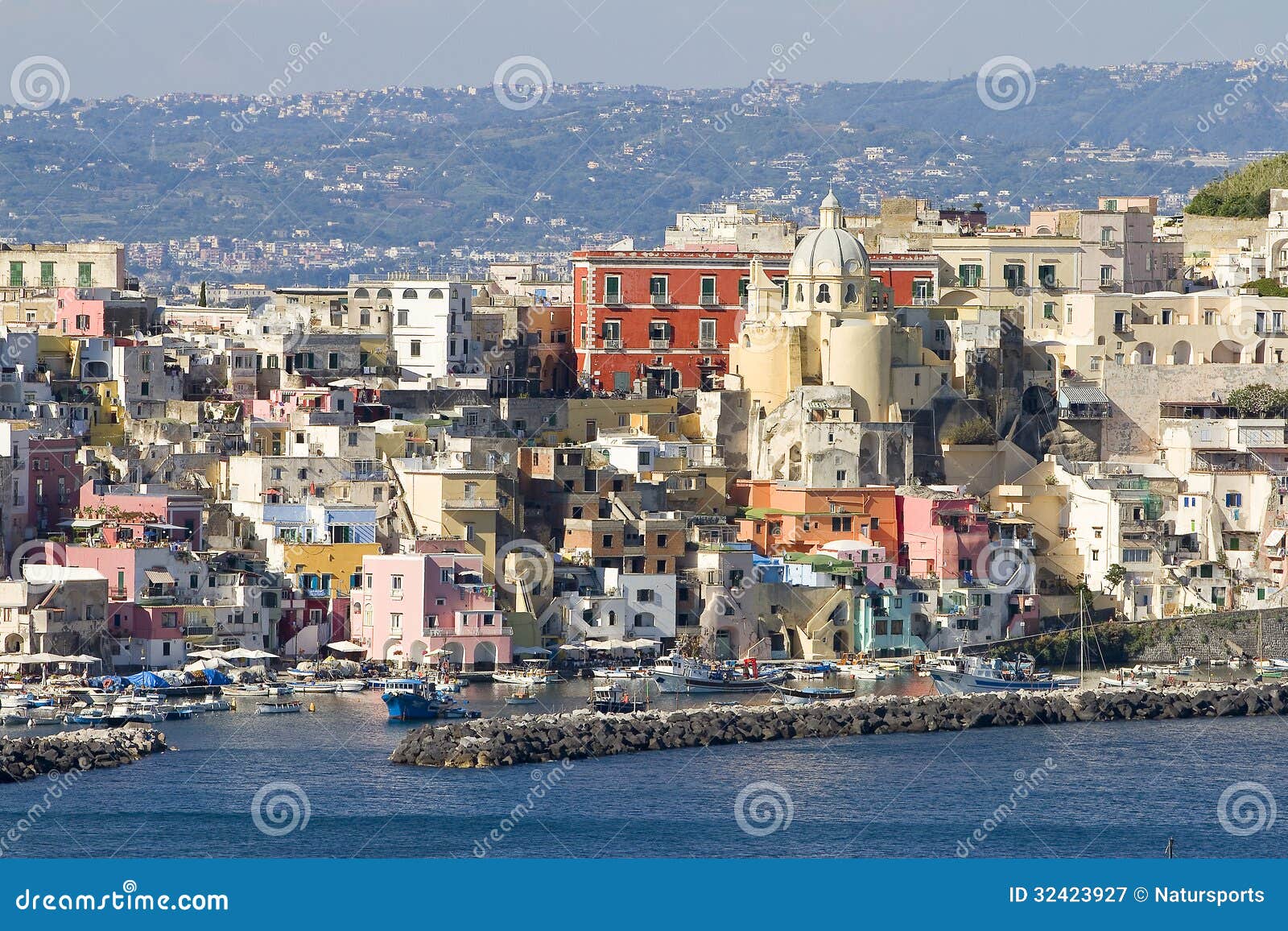 Procida, Italy stock image. Image of cathedral, pier - 32423927
