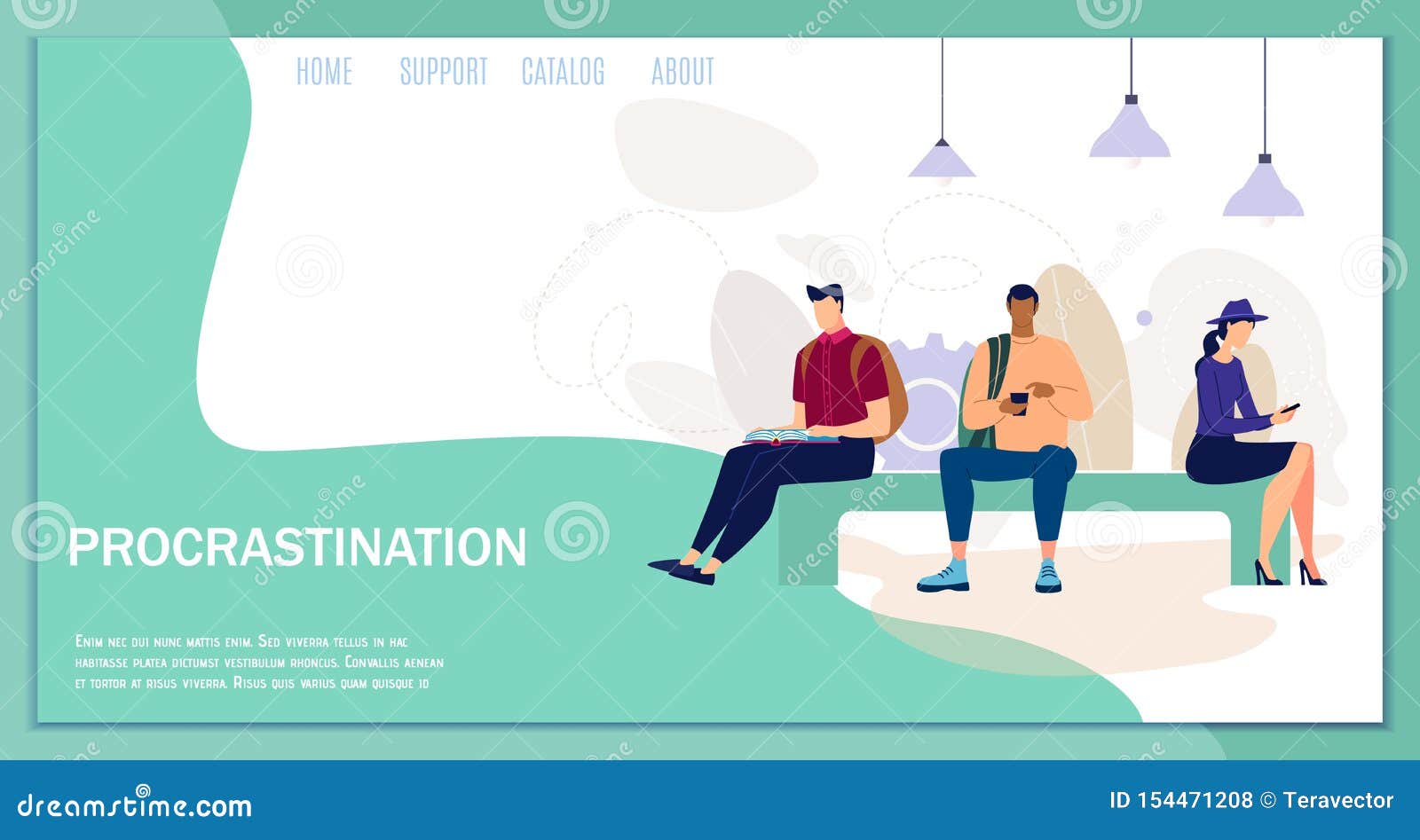 Procrastinating People Flat Vector Web Banner Stock Vector ...