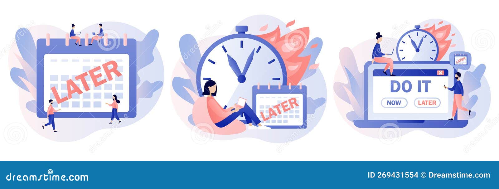 People Procrastinating Instead Of Working, Set Of Lazy Office Workers ...