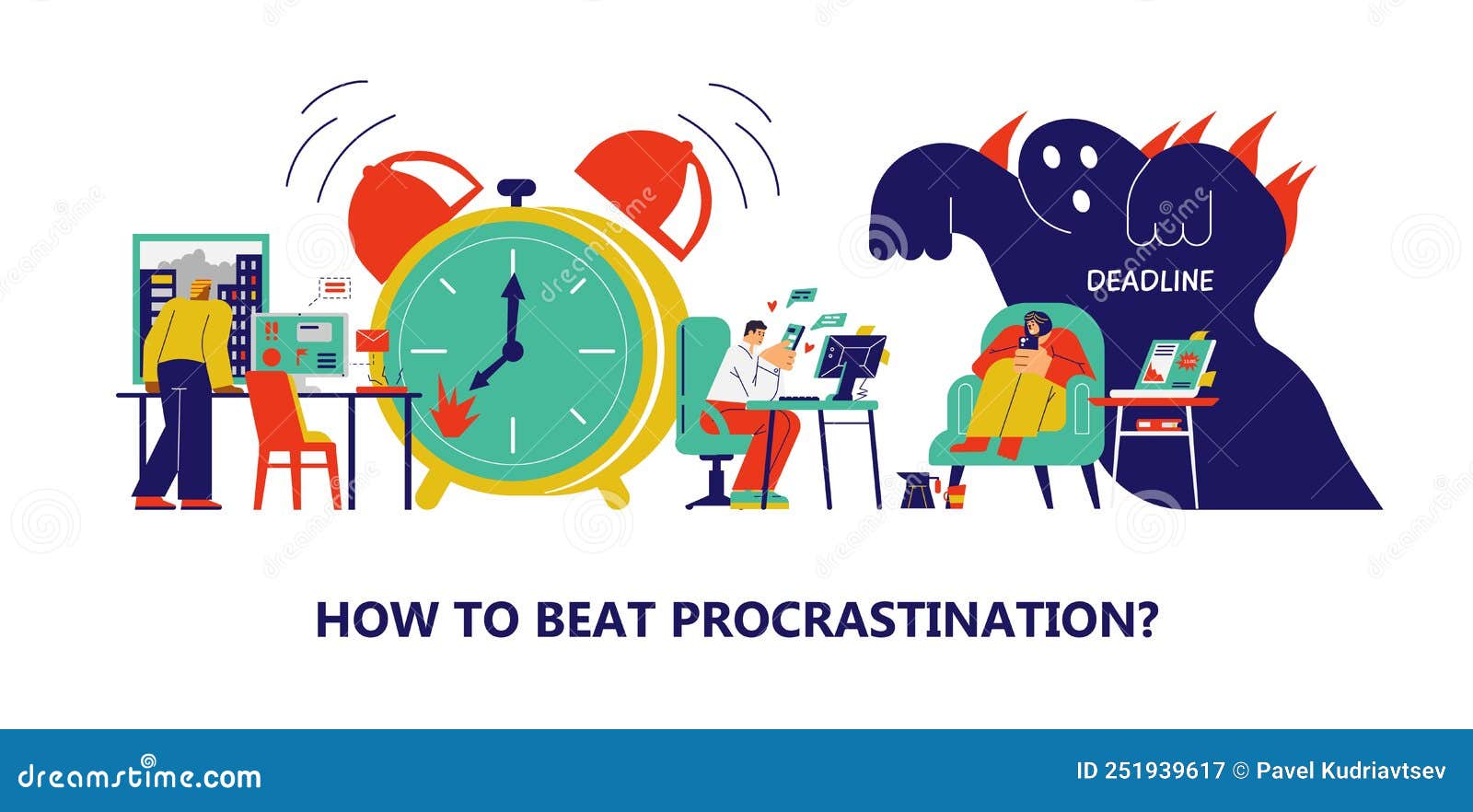 Procrastination, Deadline And Inefficient Use Of Time Banner, Flat ... Procrastination, Deadline And Inefficient Use Of Time Banner, Flat ...
