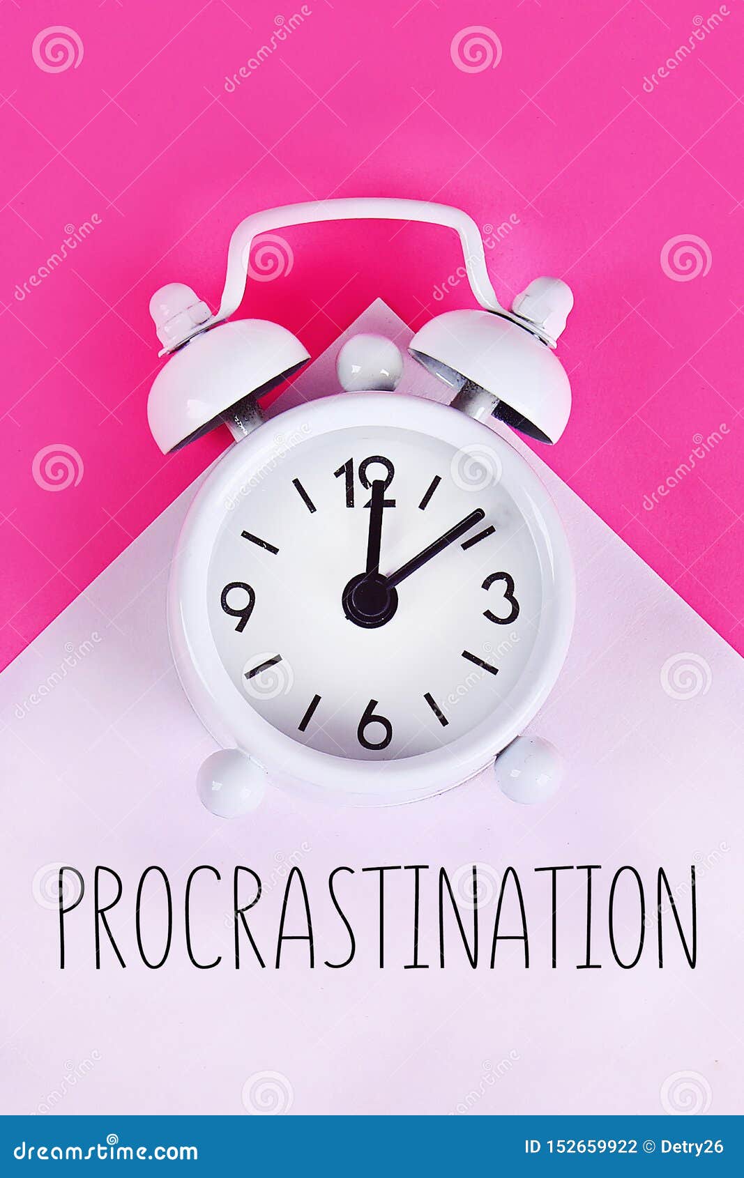 Procrastination, Delay, Urgency Concept. White Alarm Clock with Text ...