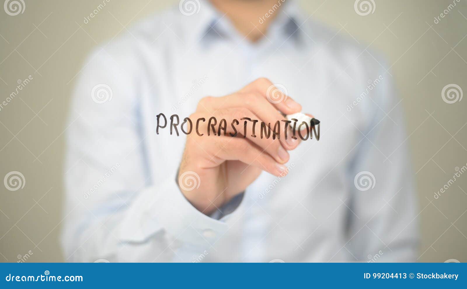 Procrastination , Man Writing on Transparent Screen Stock Image - Image ...