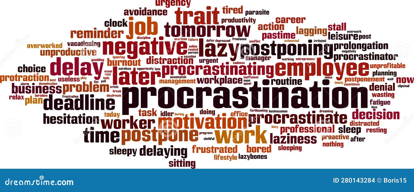 Procrastination word cloud stock vector. Illustration of later - 280143284