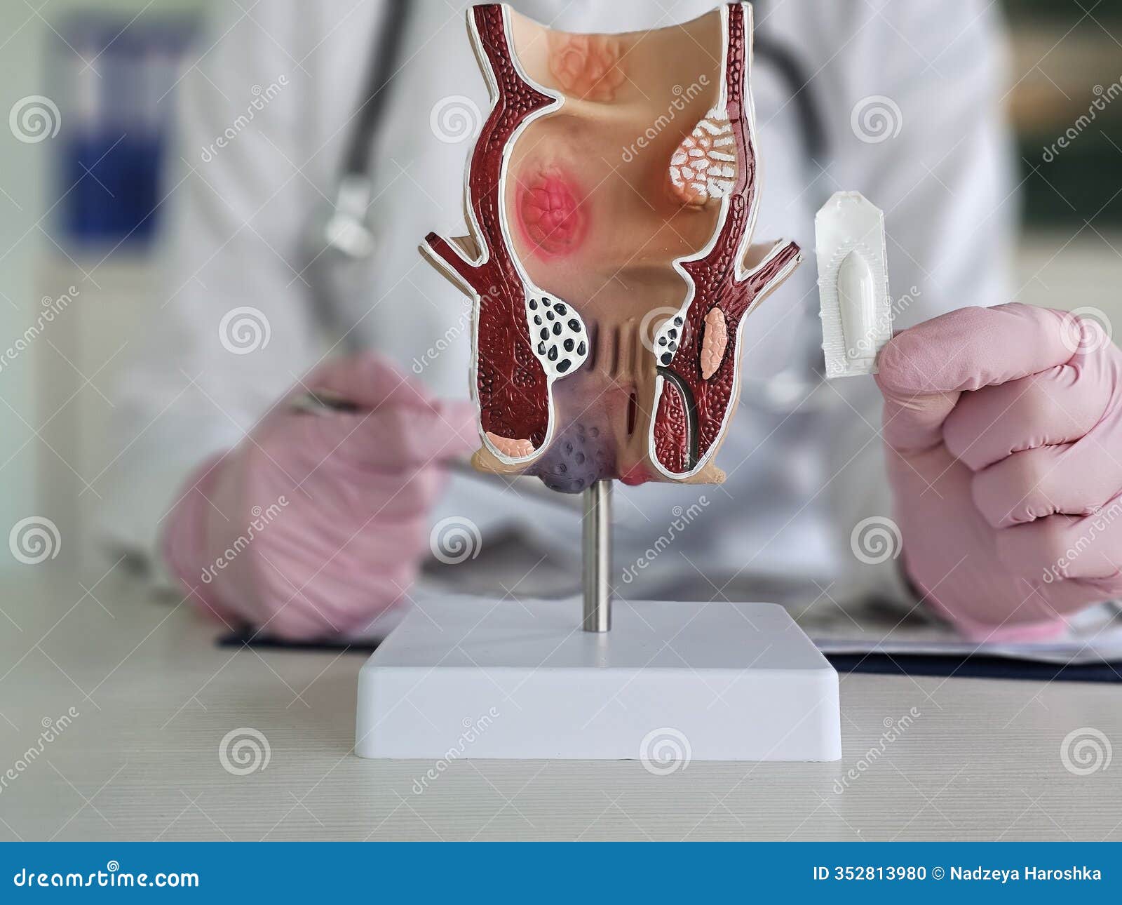 Proctologist Doctor Inserting Rectal Suppository into Artificial Model ...