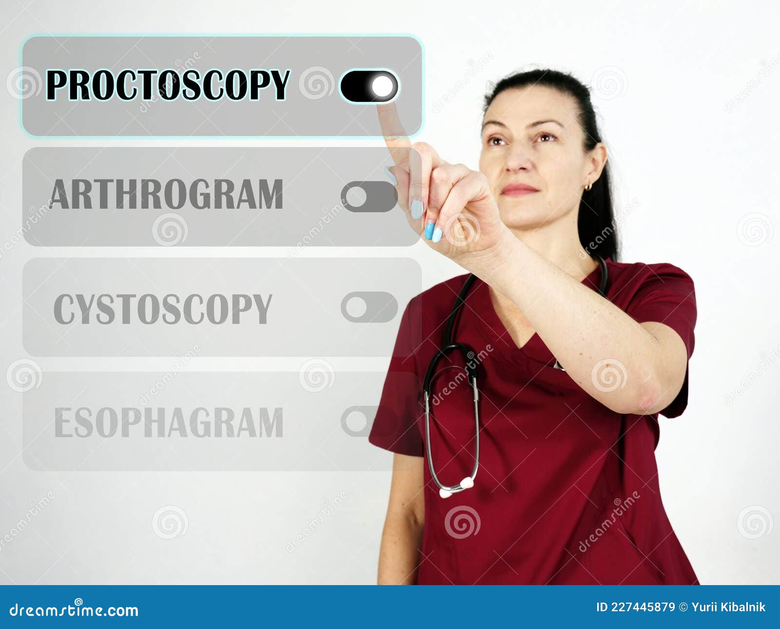 PROCTOSCOPY Text in List. Internist Looking for Something at Smartphone ...