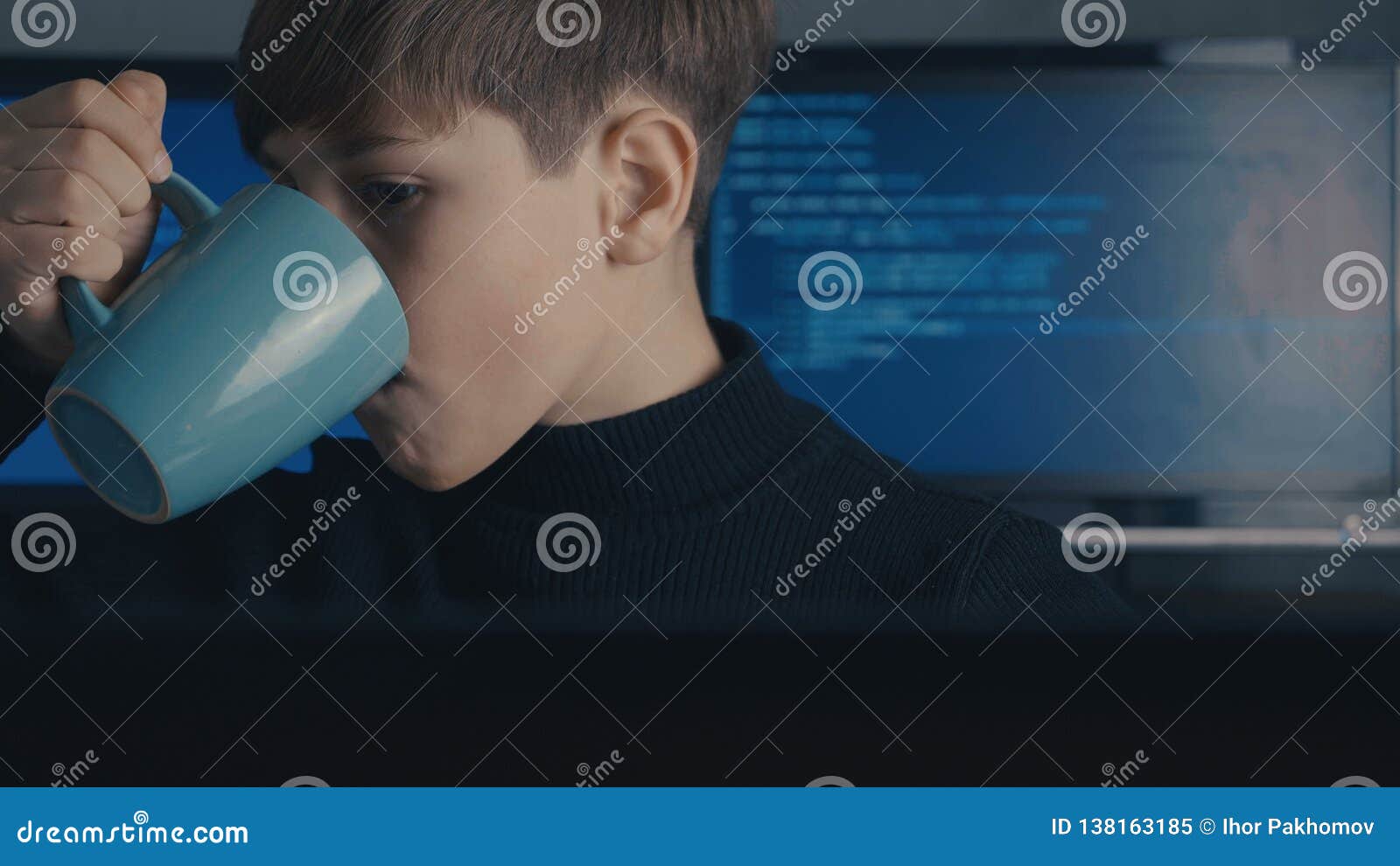 Prodigy Boy Hacker Programmer Working on Computer in Secret Data Center Stock Video - Video of ...