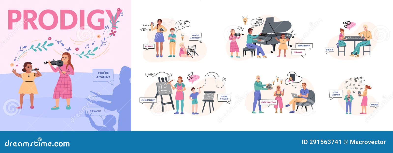 Prodigy Genius Flat Compositions Stock Vector - Illustration of classic ...