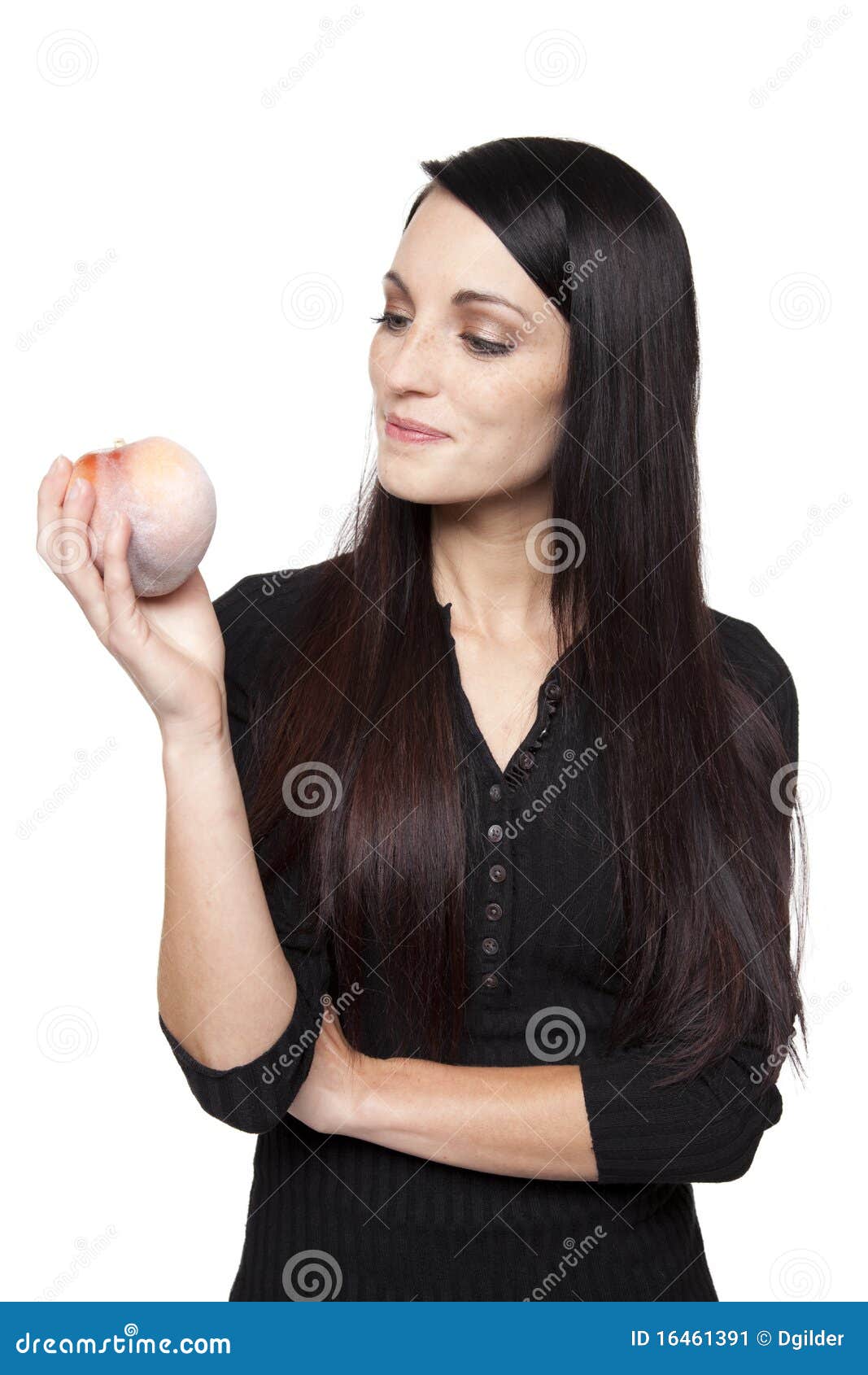 Produce - Fruit Woman with Peach Stock Image - Image of groceries ...