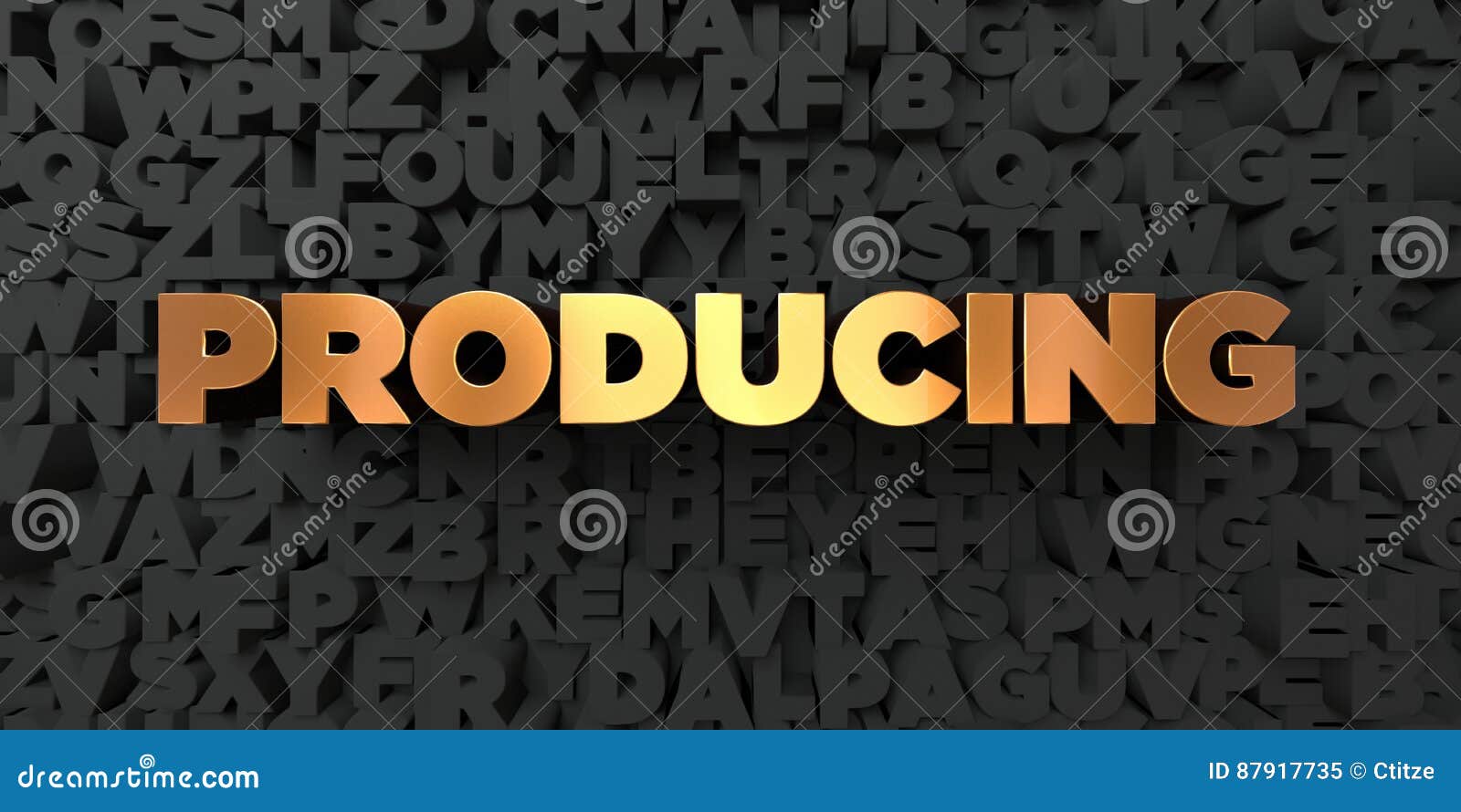 Producing Gold Text On Black Background 3d Rendered Royalty Free