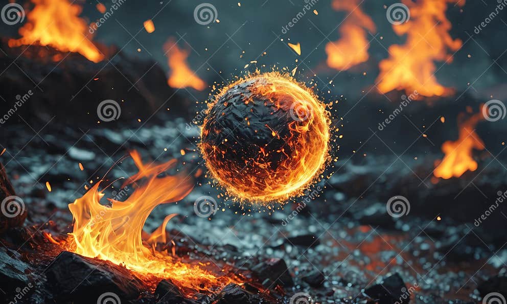 Ball Fire is Exploding in the Air Stock Illustration - Illustration of ...