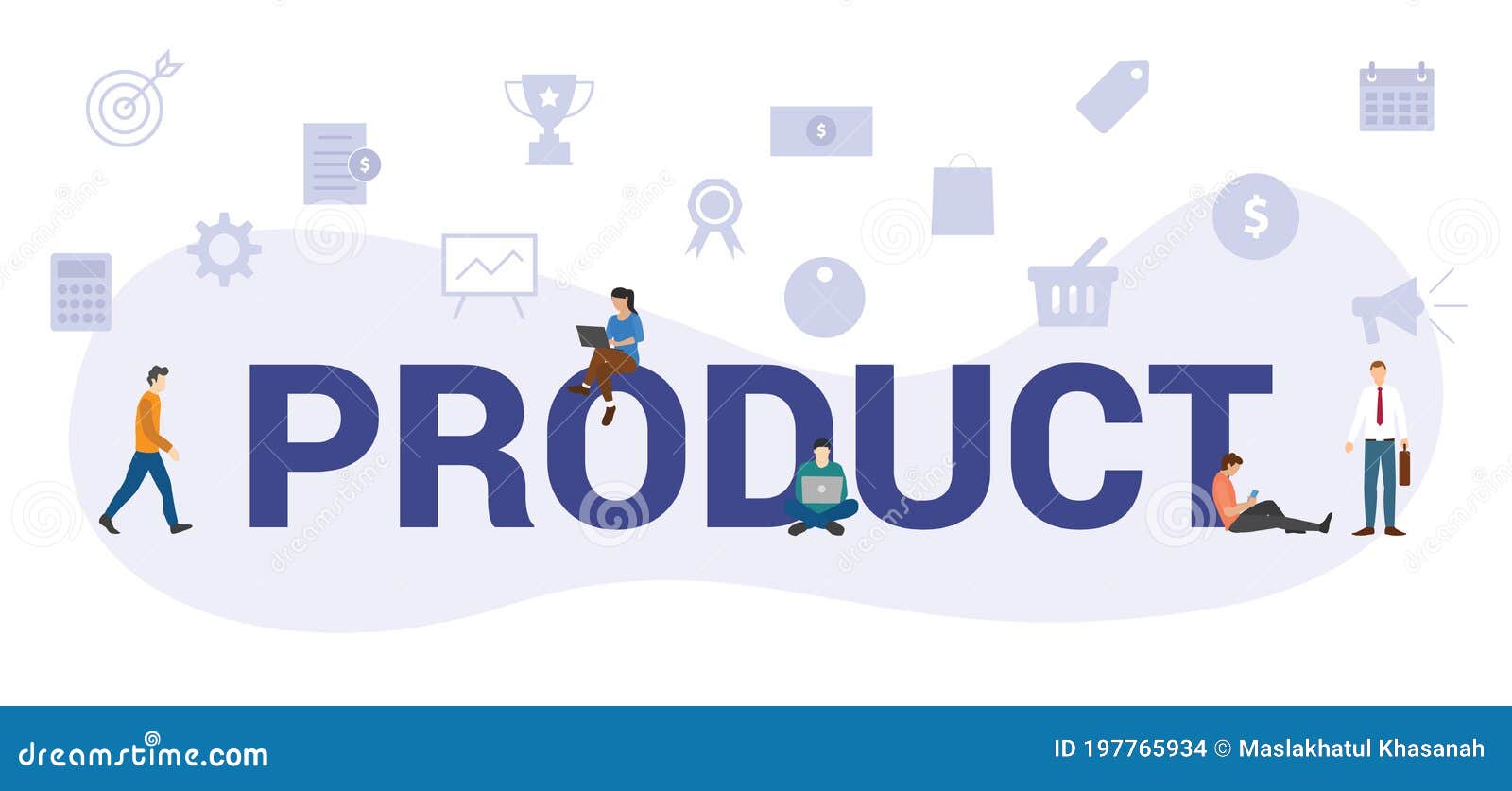 Product Concept with Modern Big Text or Word and People with Icon ...