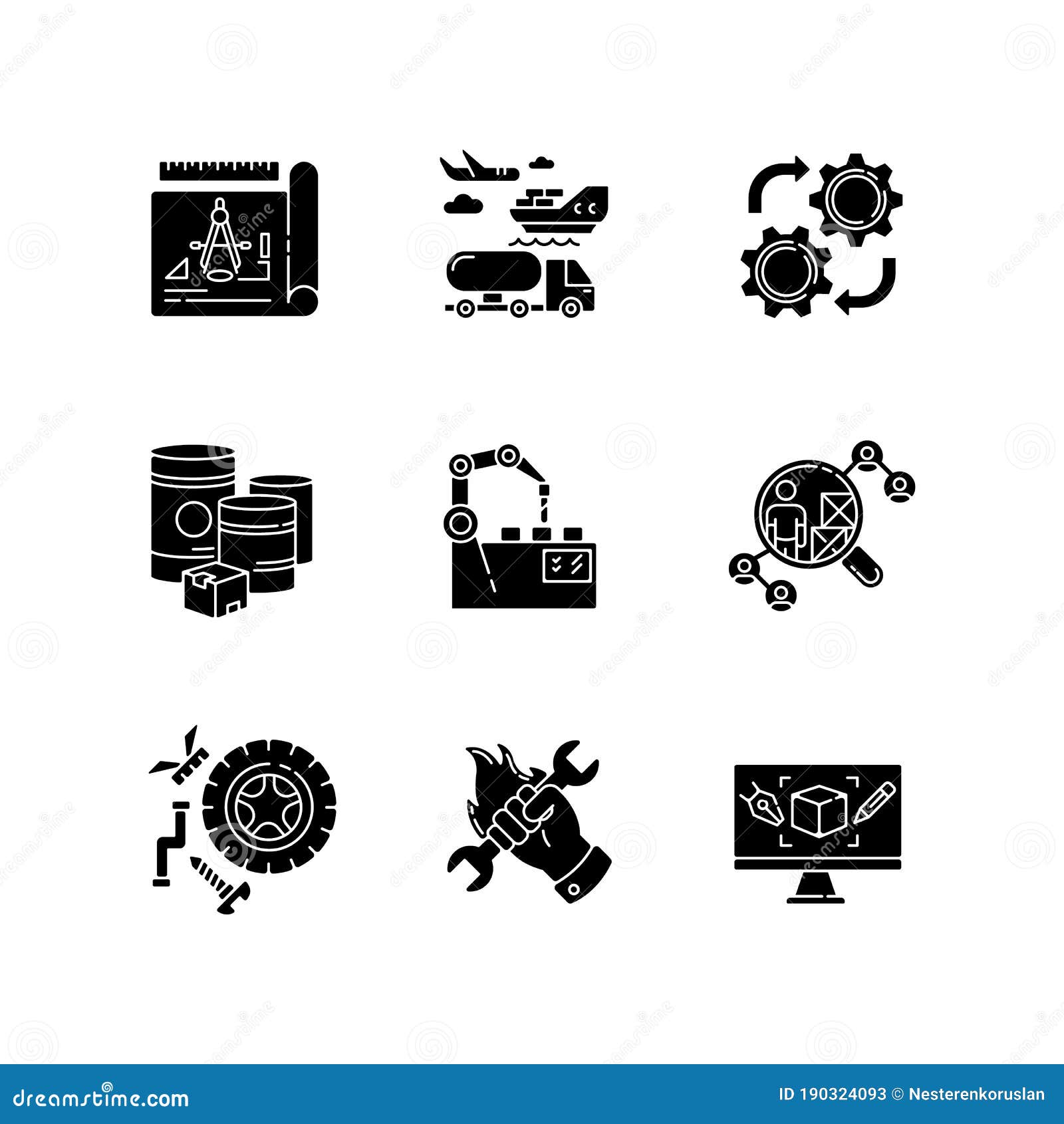 Product Development Process Black Glyph Icons Set on White Space Stock ...