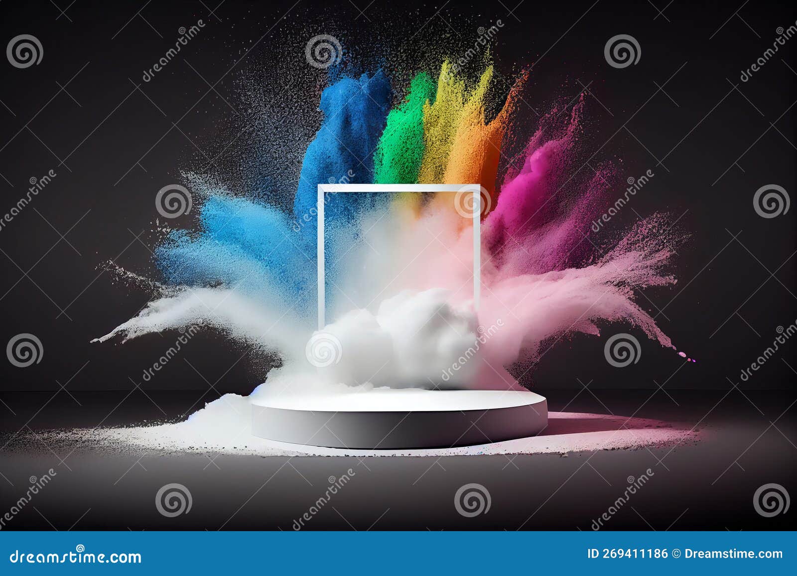 Product Display Frame with Colorful Powder Paint Explosion. Generative ...