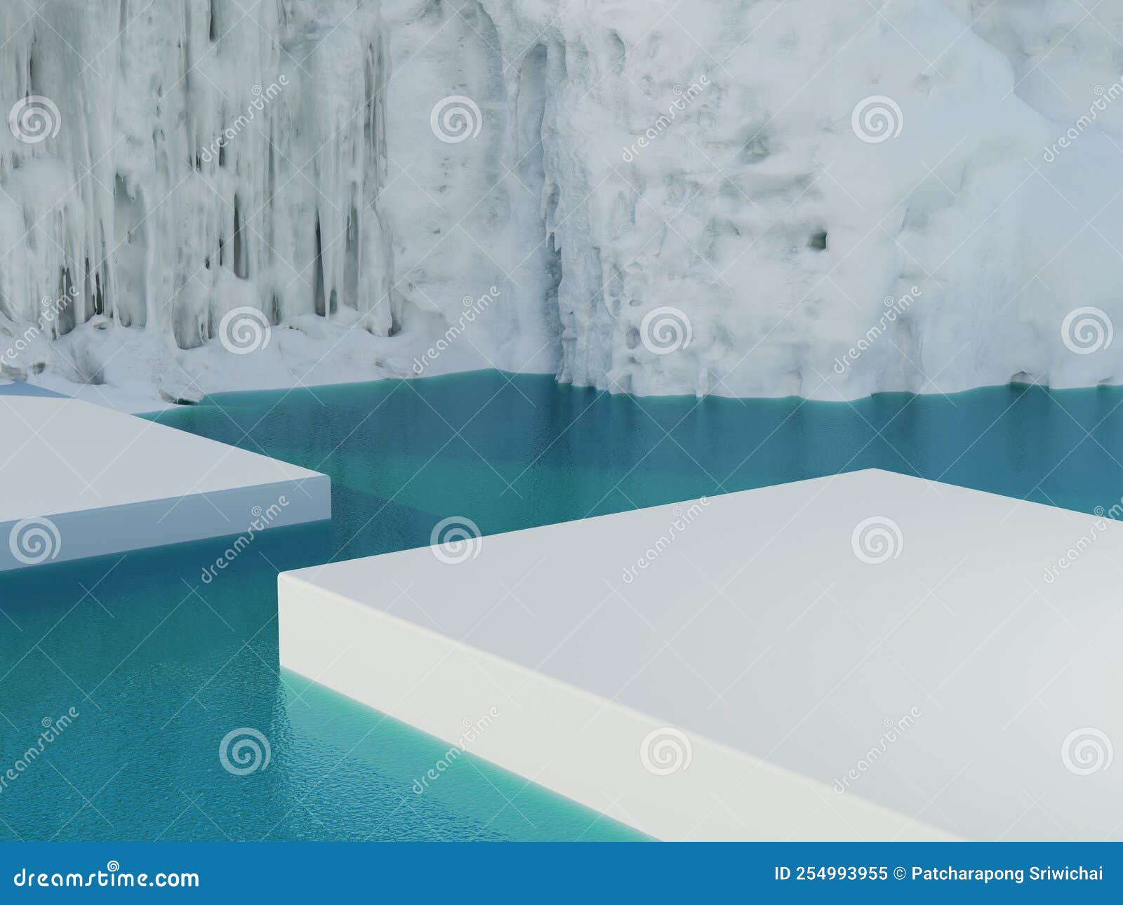 Product Display Platform Floating on Water Surface 3D Render ...