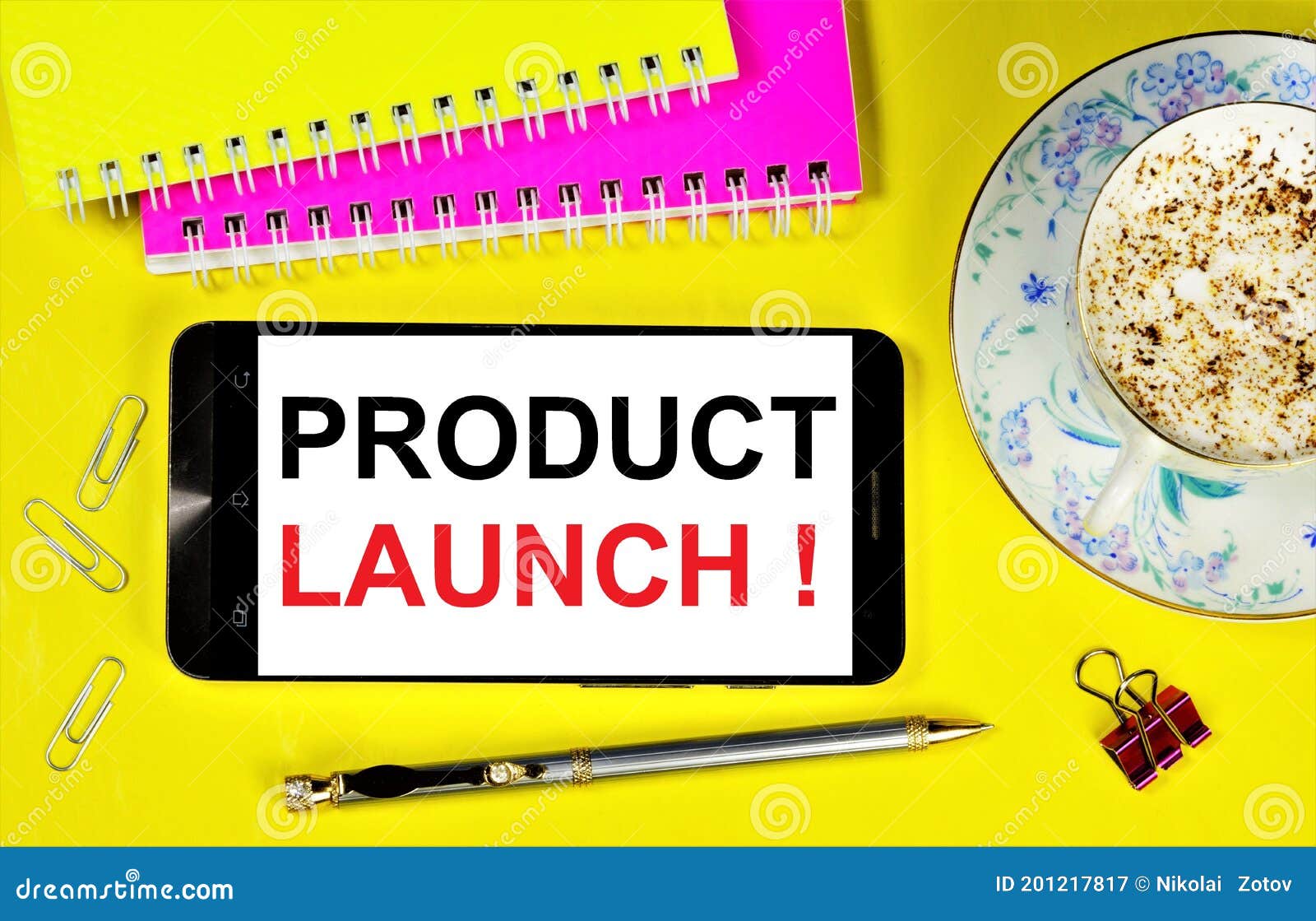 Product Launch. Text Message on the Smartphone Screen Stock Image ...