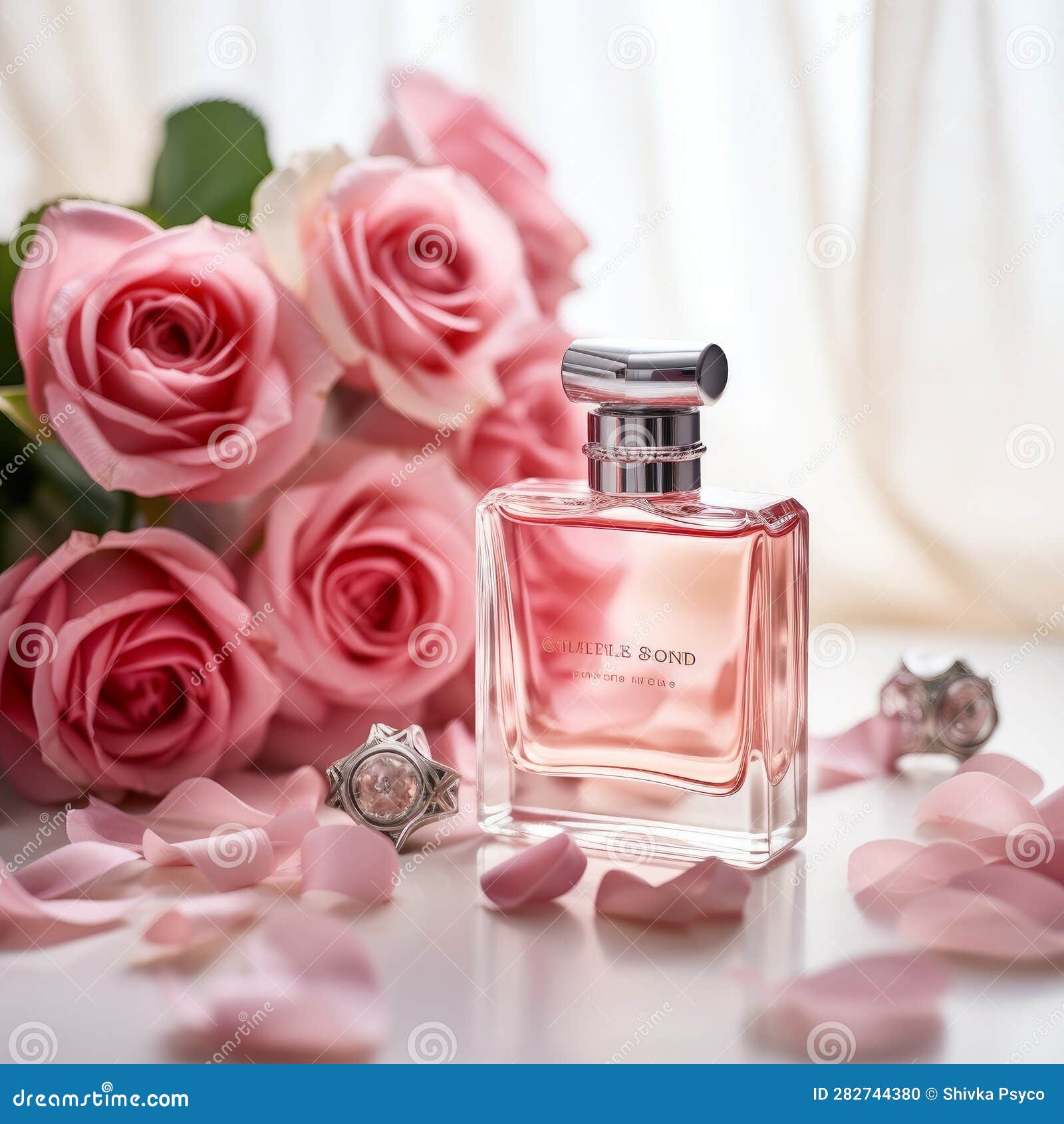 Product Photography Of One Pink Perfume Bottle Stock Illustration