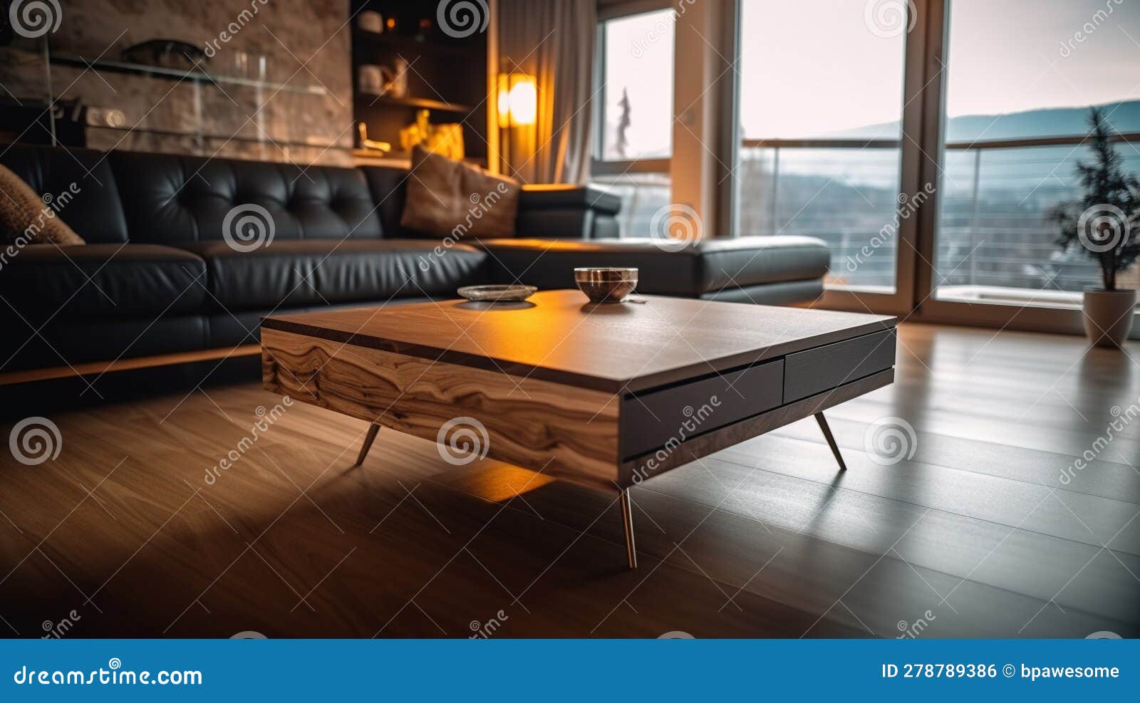 Product Presentation Background, a Coffee Table in a Cozy Home Corner ...