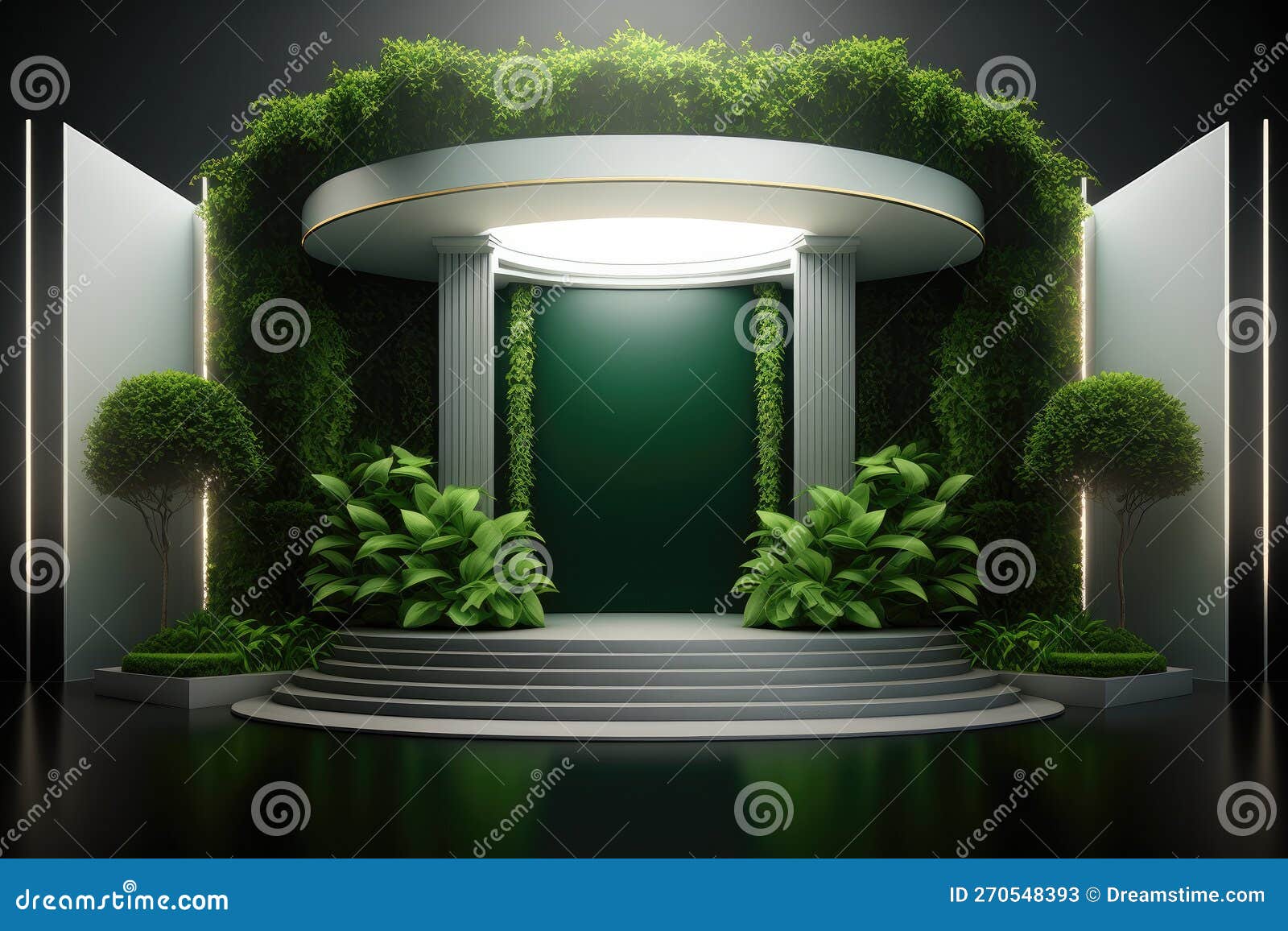 Product Presentation White Stage with Greenery and Illumination ...