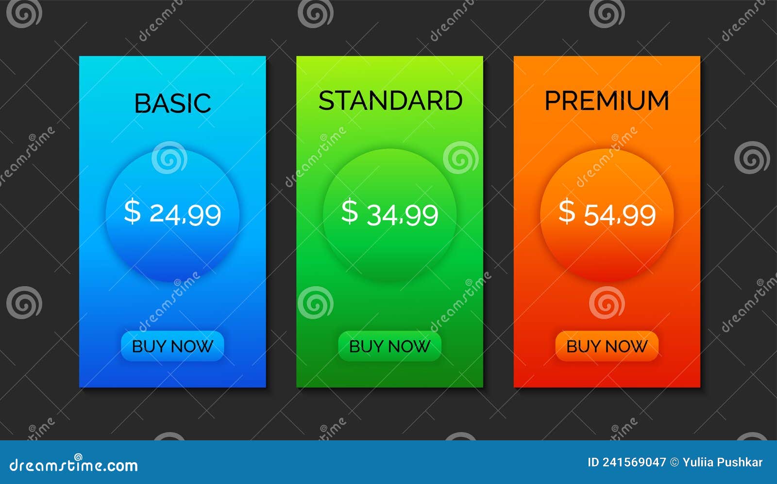 Product Price Table Vector Template. Basic, Standard, Premium Tariffs ...