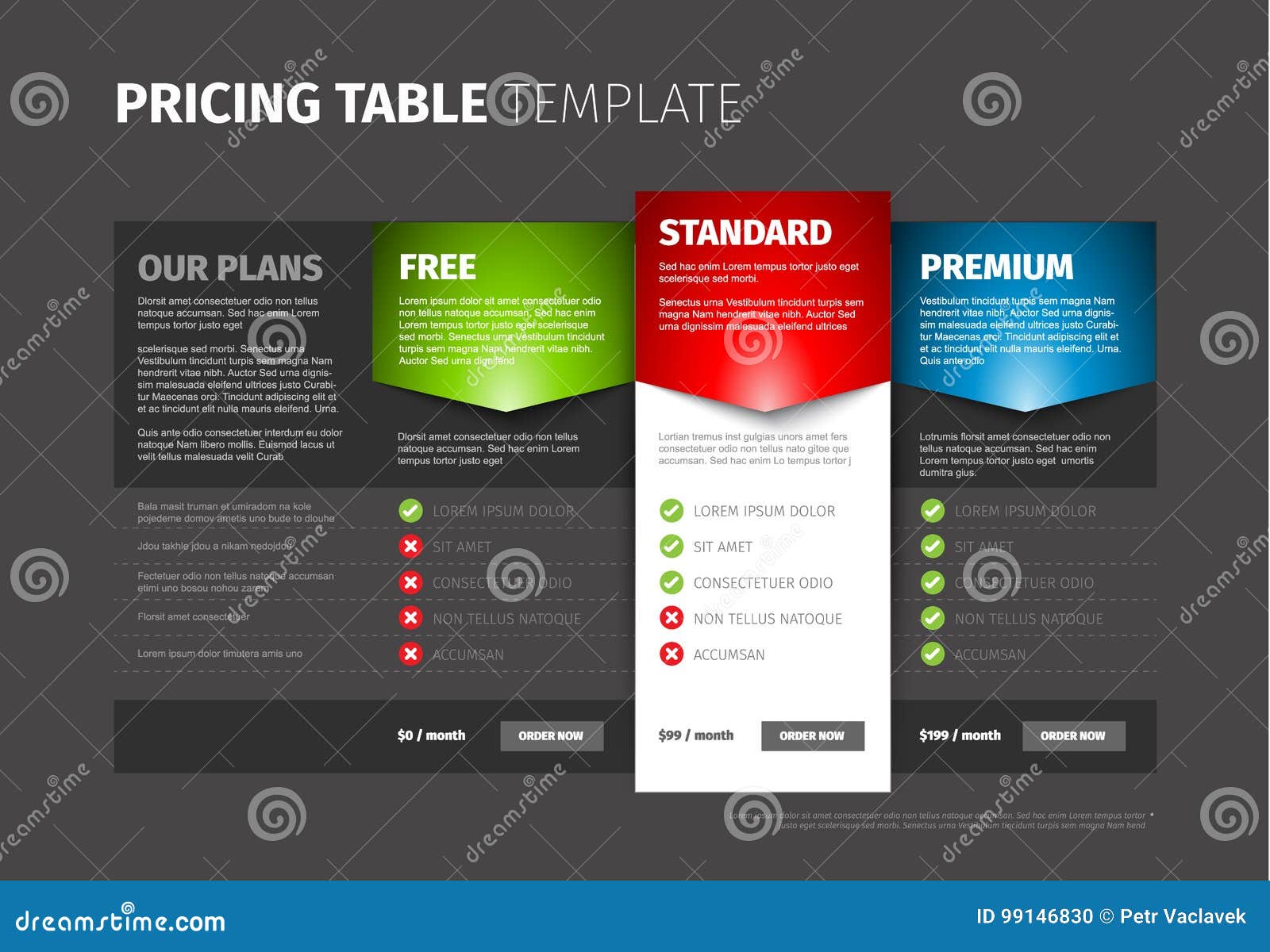 Product / Service Pricing Comparison Table Stock Vector - Illustration ...