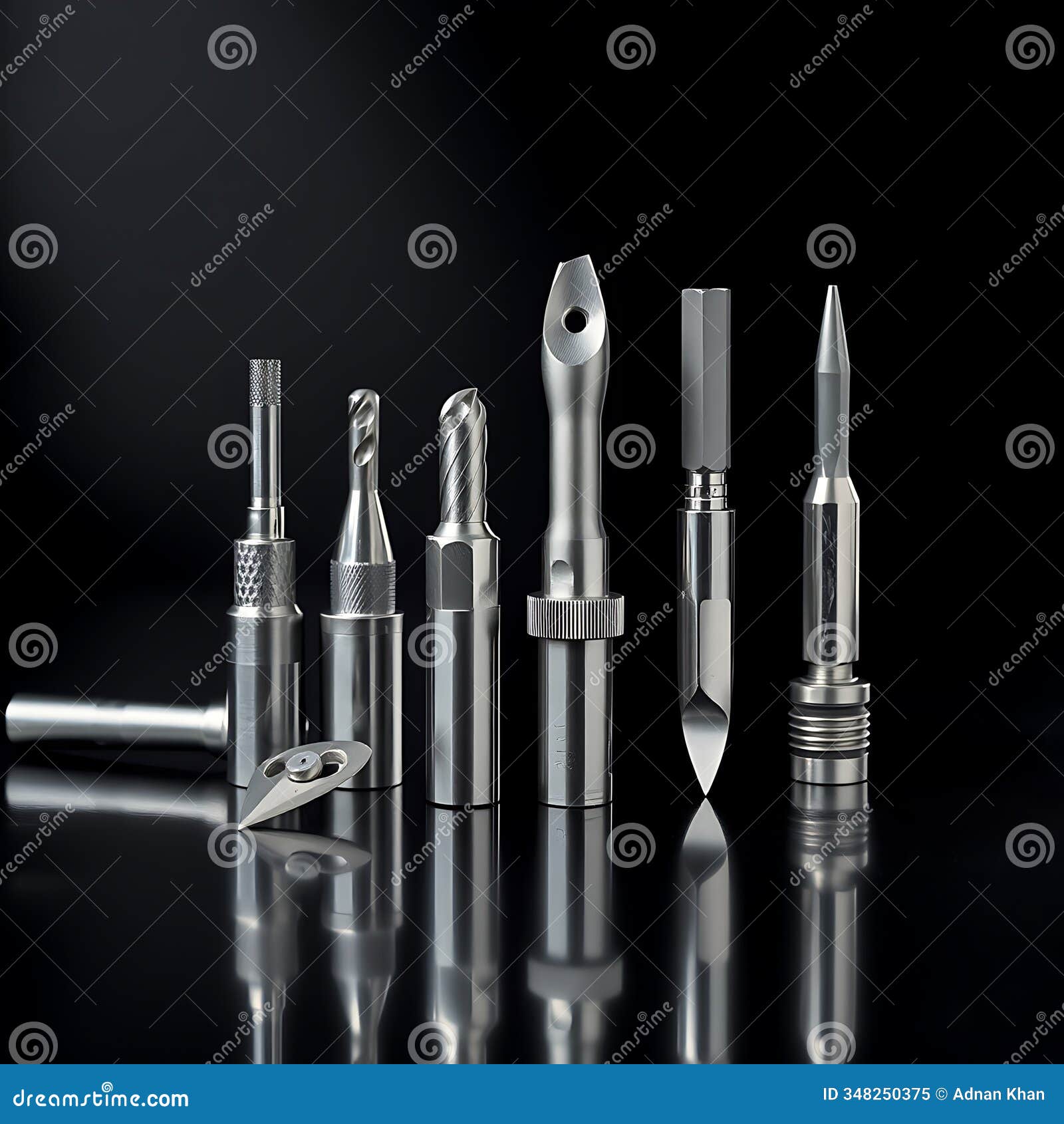 A Product Shot of Custom Engineered Cutting Tools on a Glossy Black ...