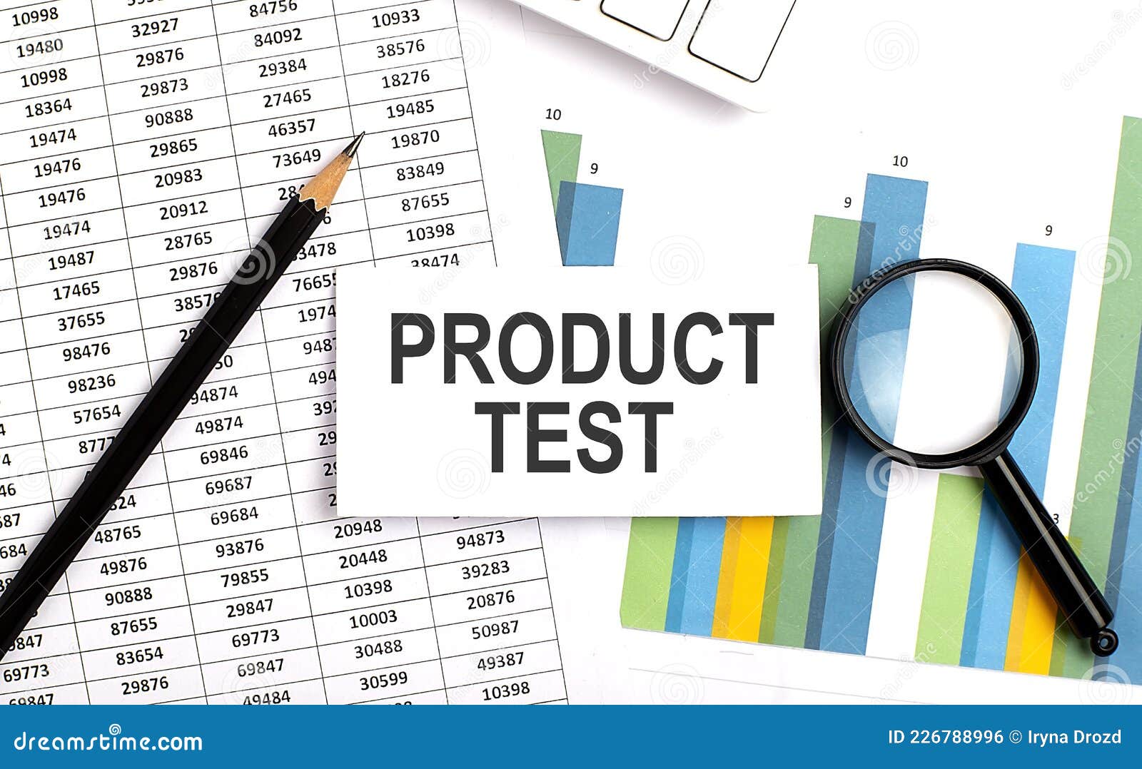 PRODUCT TEST Text on White Card on Chart Background Stock Photo - Image ...