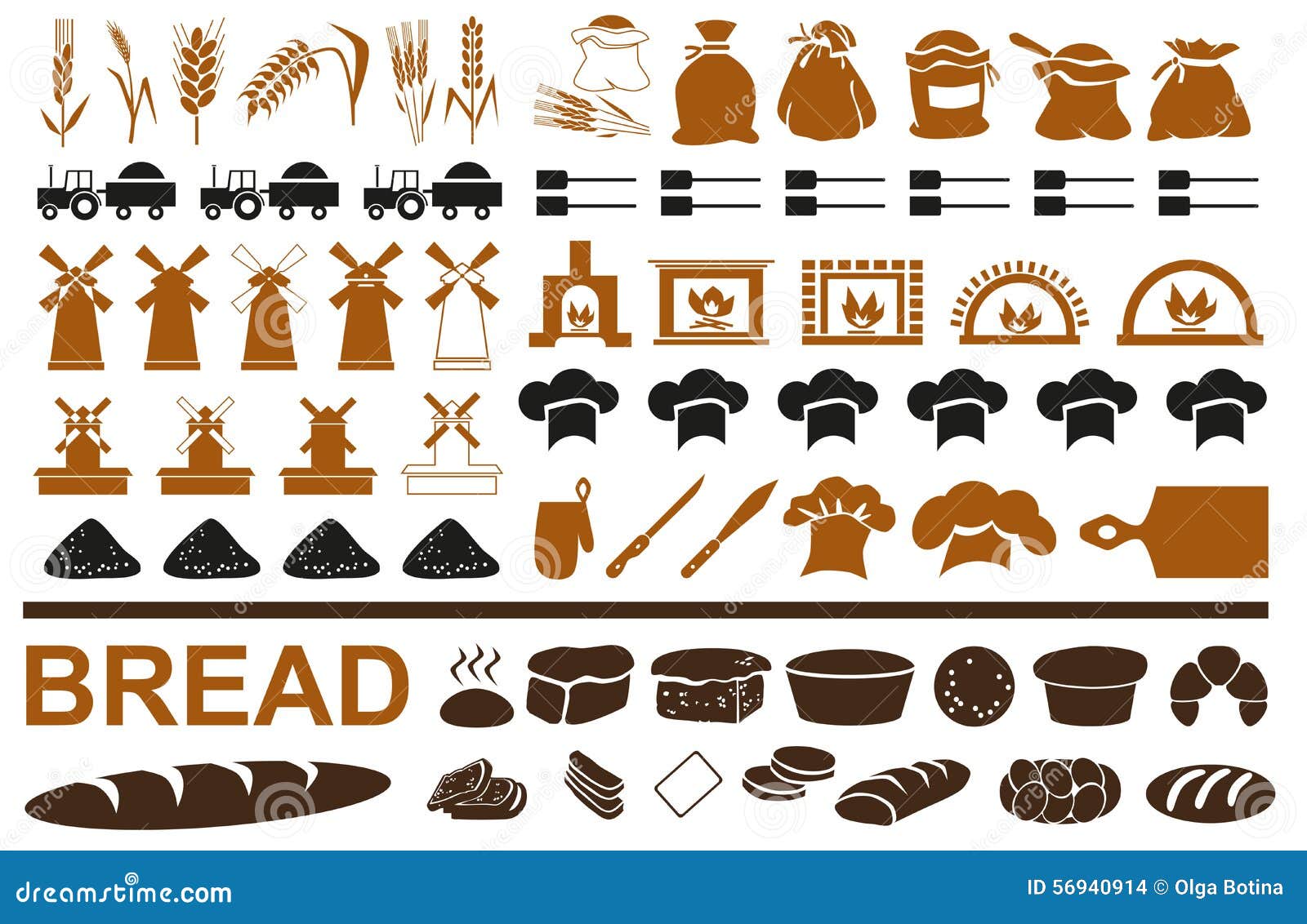 Production of Bread Icons on White Stock Vector - Illustration of ...