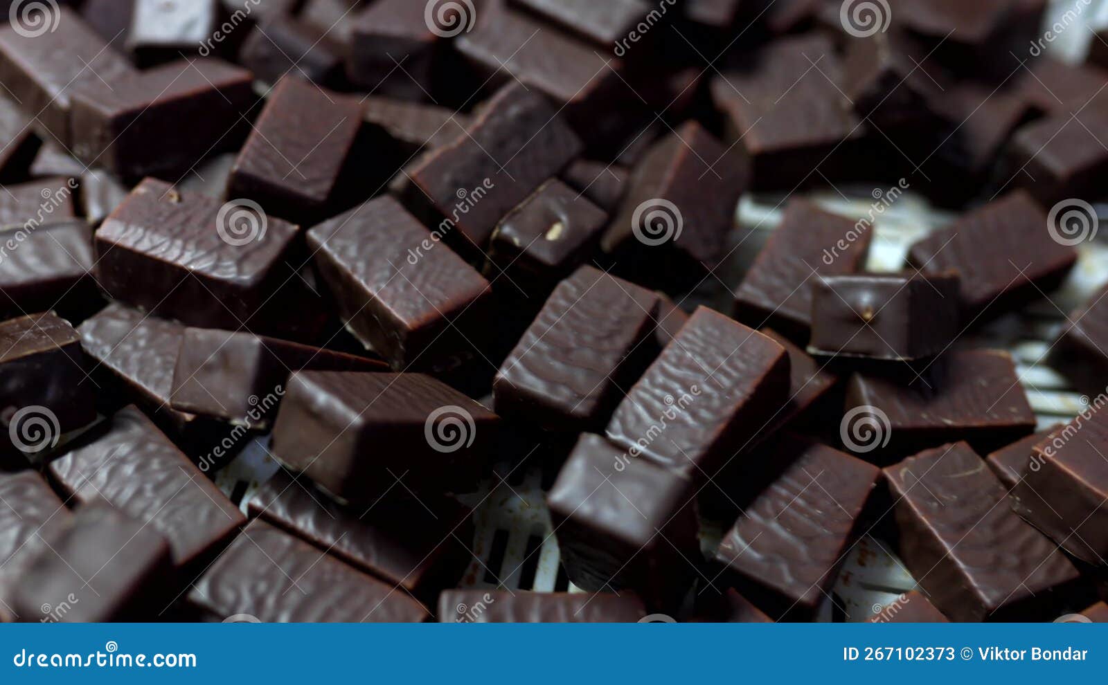 Production of Chocolate Candy. Sweets on Conveyor Belt at Factory Stock ...