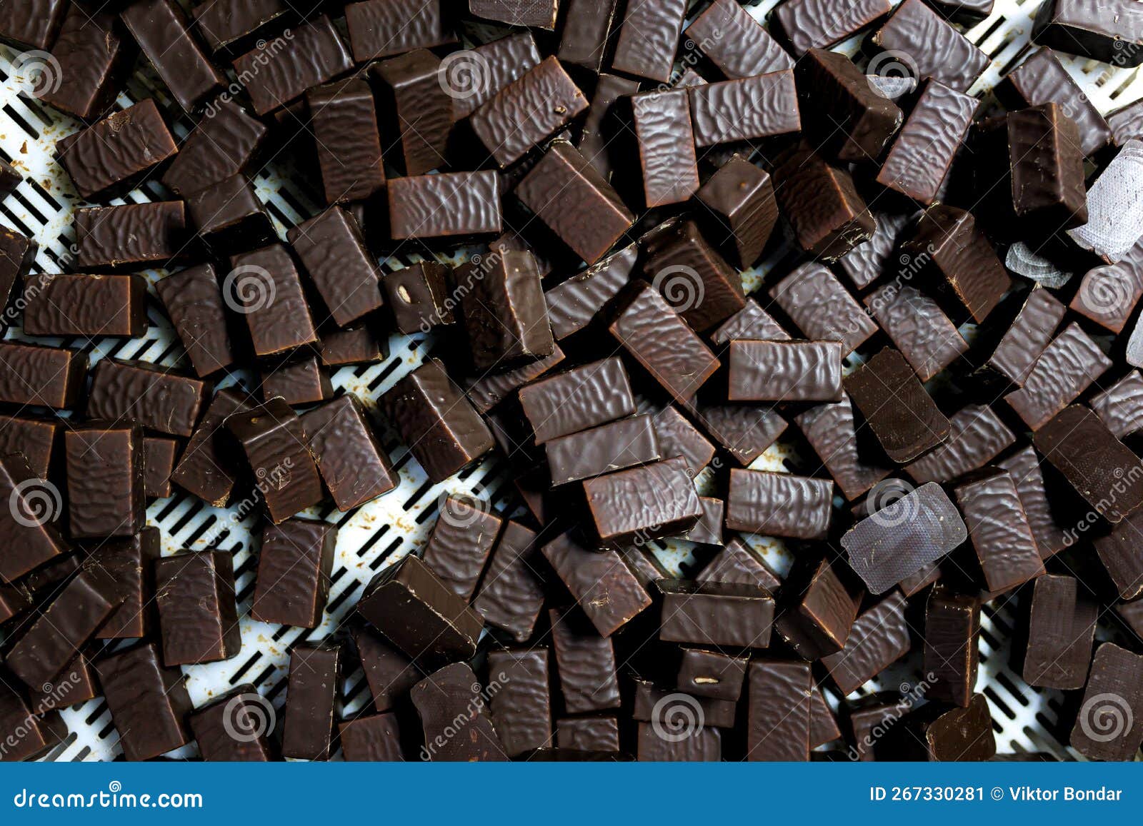 Production of Chocolate Candy. Sweets on Conveyor Belt at Factory Stock ...