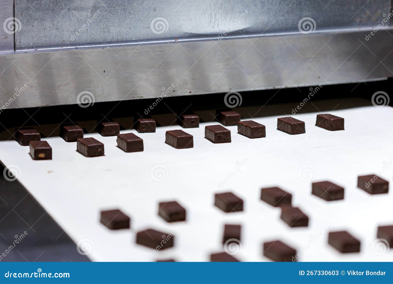 Production of Chocolate Candy. Sweets on Conveyor Belt at Factory Stock ...