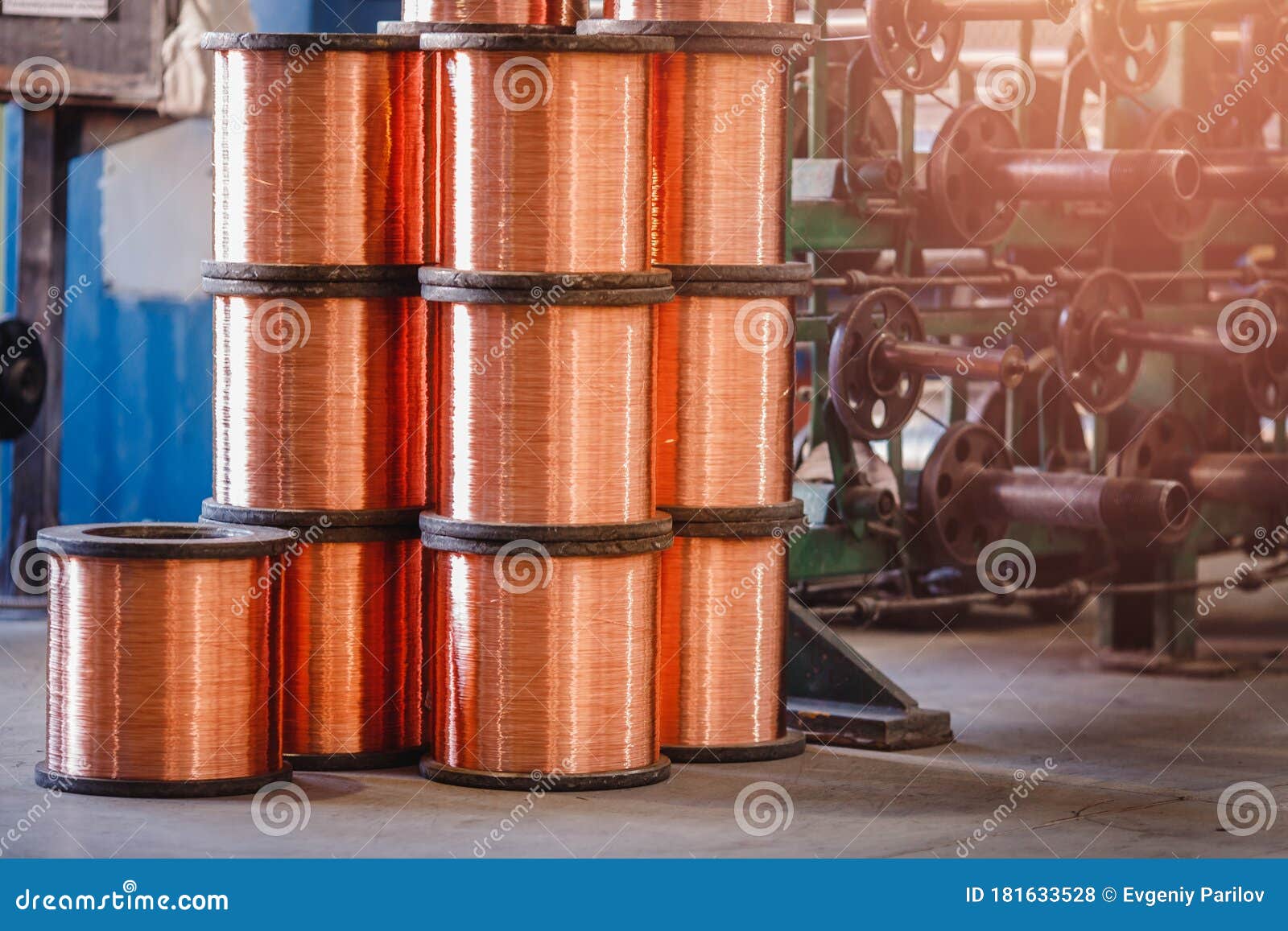 Production of Copper Wire, Bronze Cable in Reels at Factory Stock Photo ...