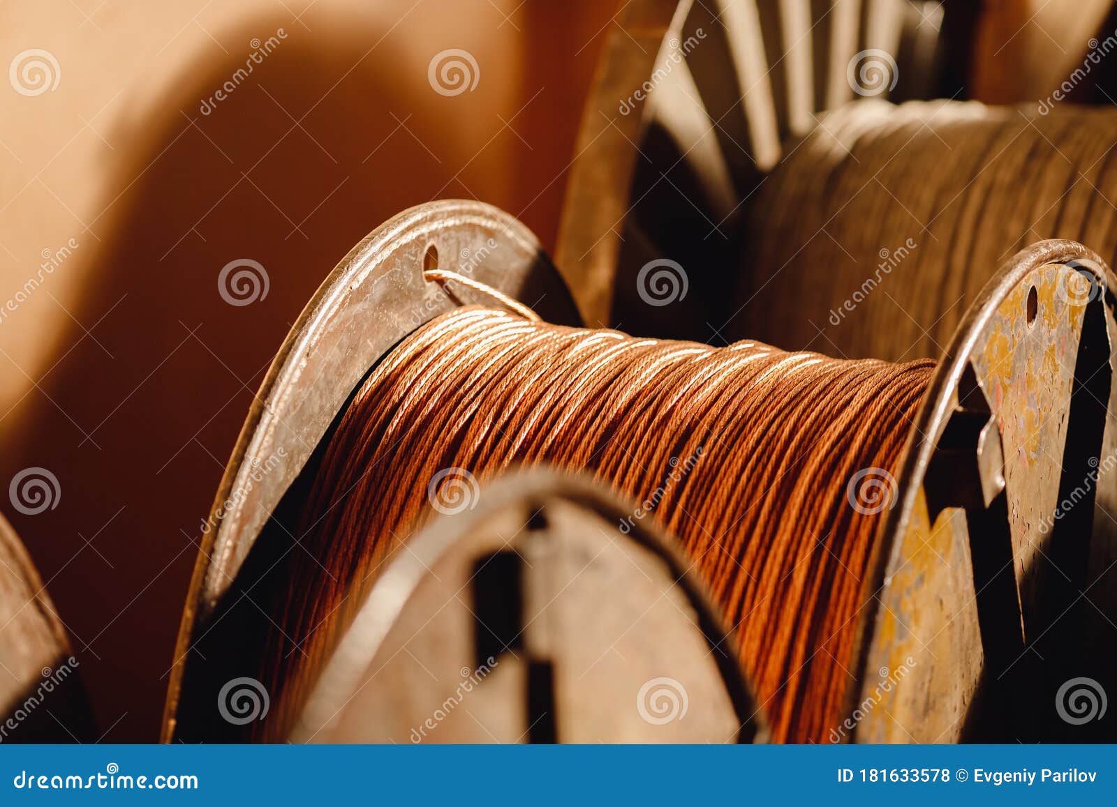 Production of Copper Wire, Bronze Cable in Reels at Factory Stock Photo ...