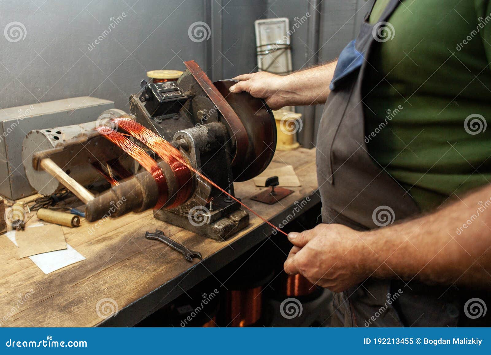 Production of Copper Wire, a Man Works in a Workshop at an Electric ...