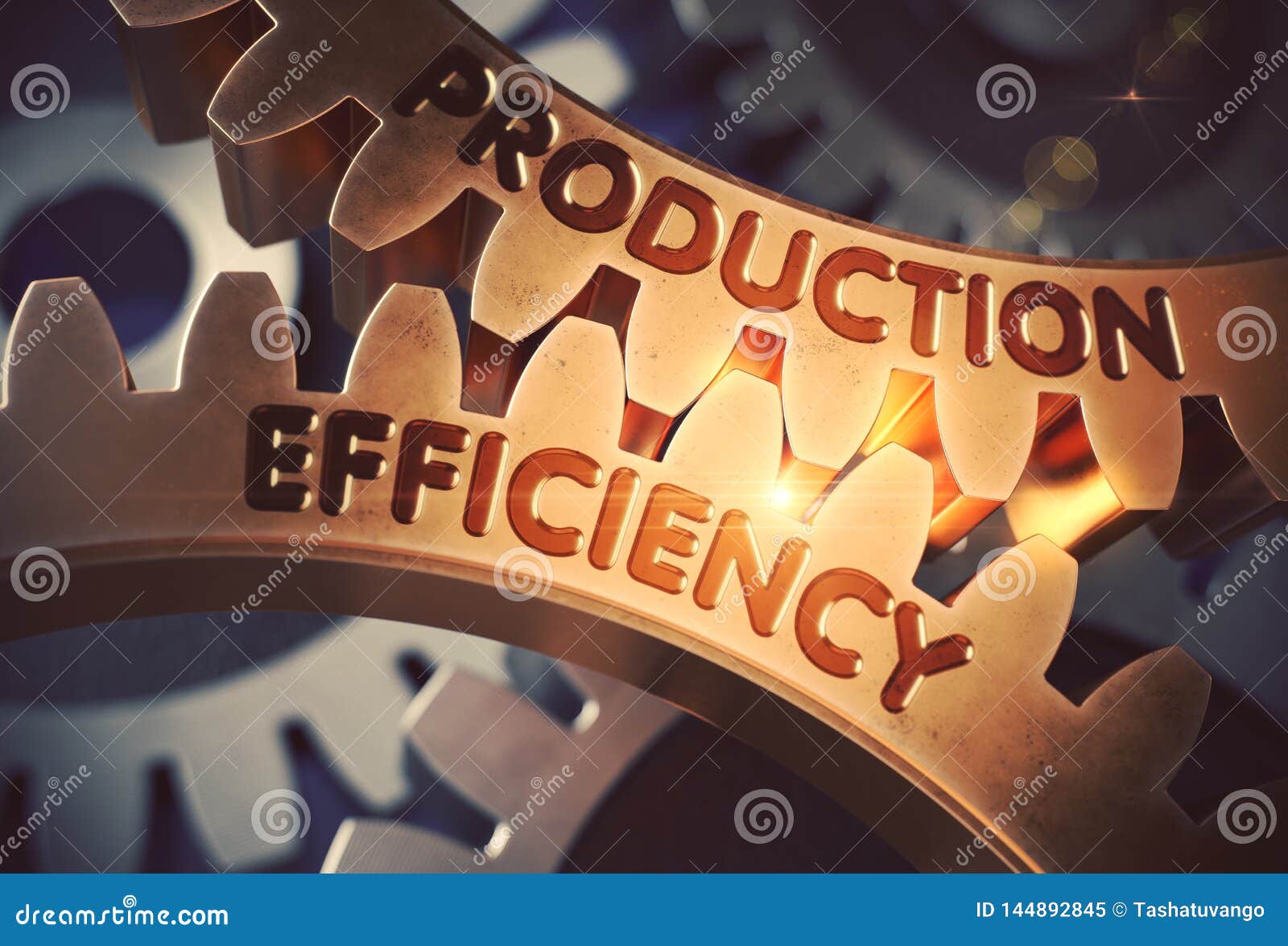 Production Efficiency on the Golden Gears. 3D Illustration. Stock ...