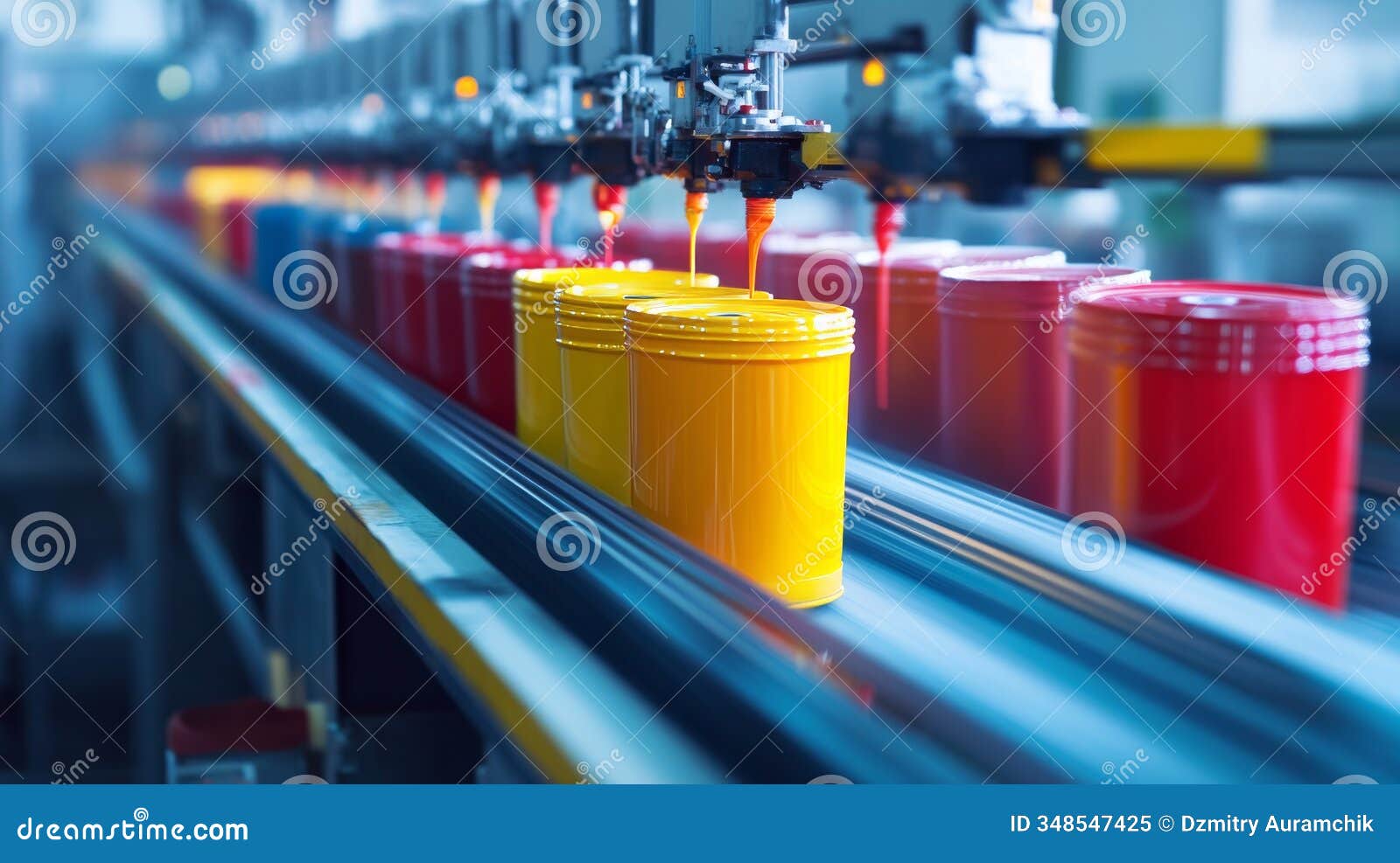 The Production Line in an Automated Factory Features Paint Cans Rolling ...