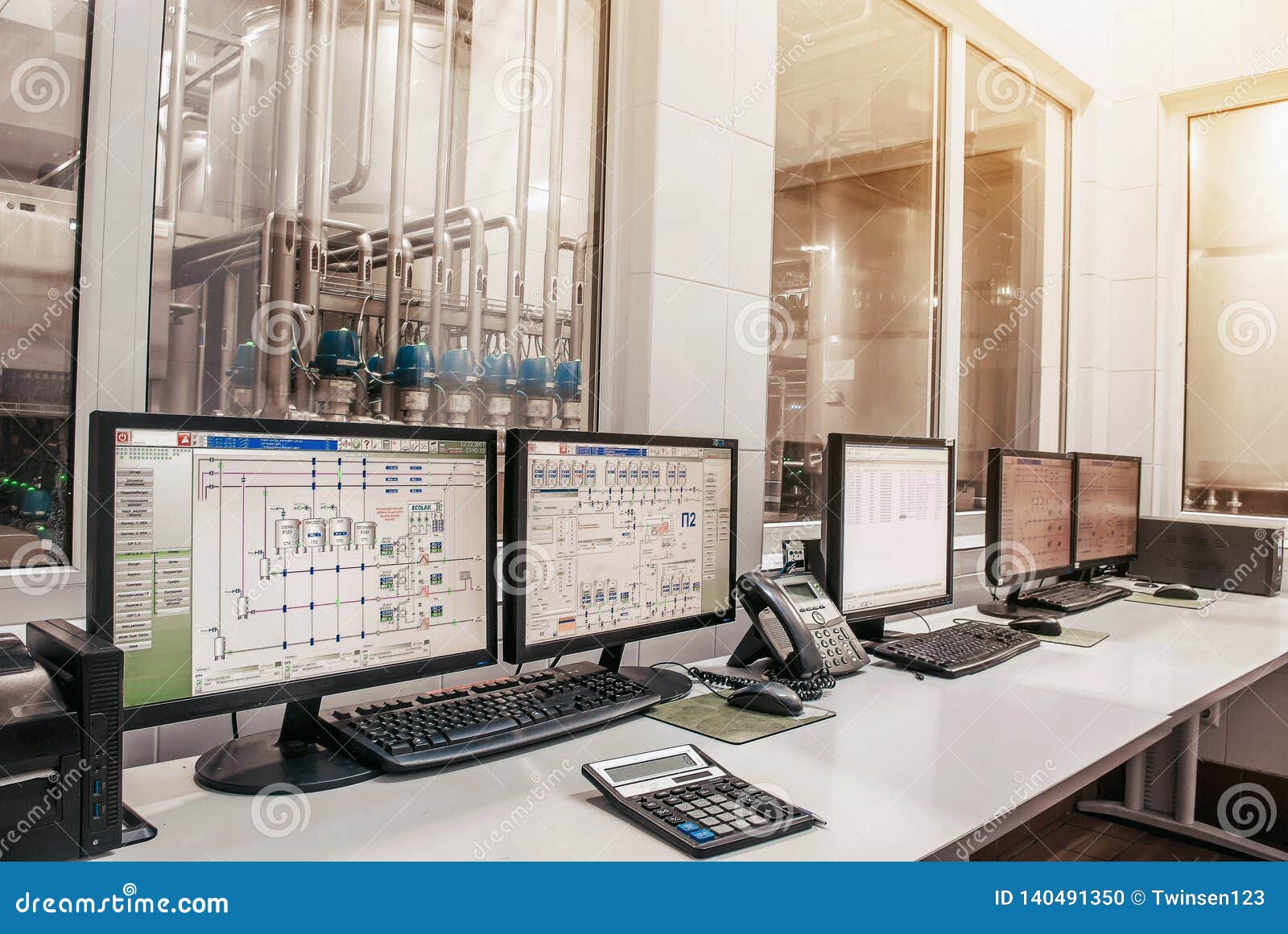 Production Line Control Room. Computers, Circuits, Communication ...