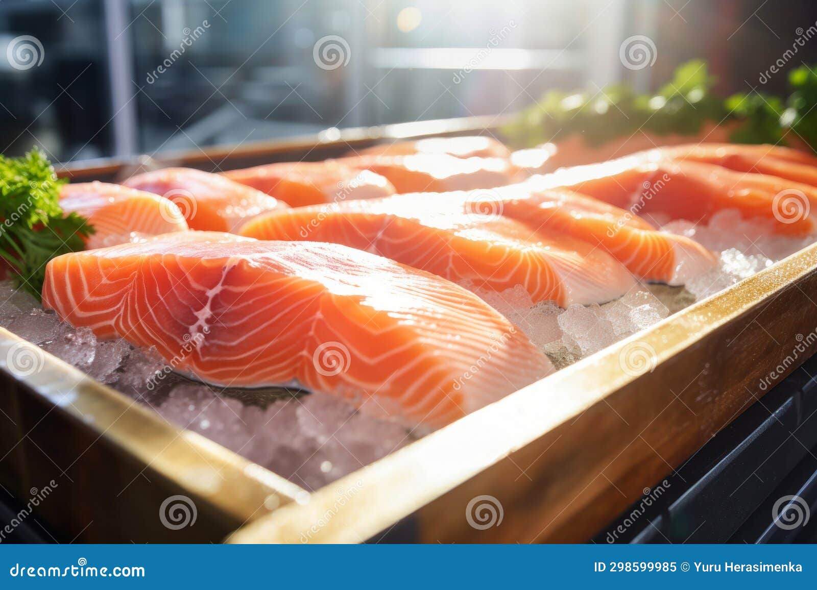 A Production Line of Fresh Salmon Fillets at a Fish Processing Factory ...