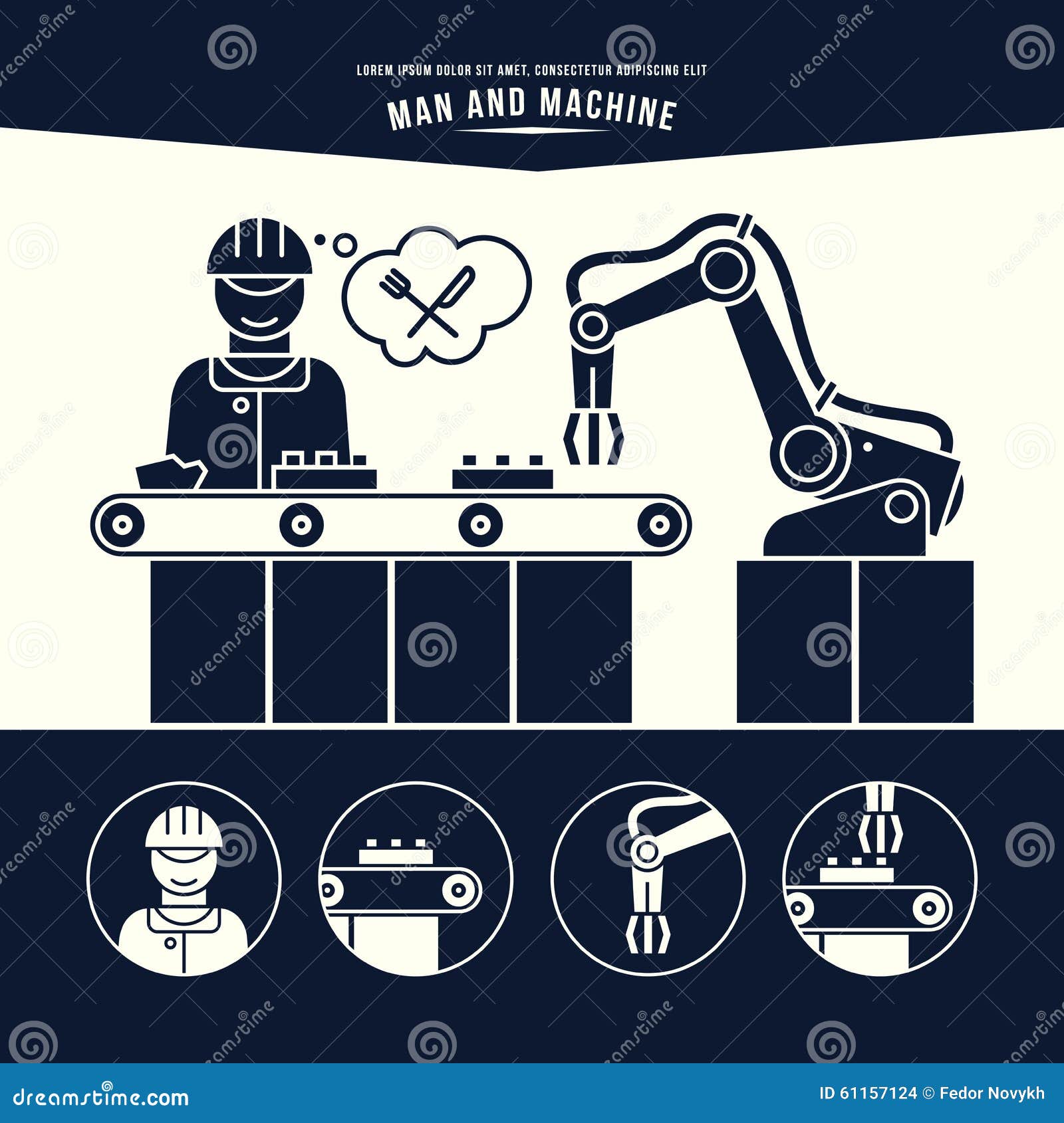 Production Line. Man and Machine Stock Vector - Illustration of ...