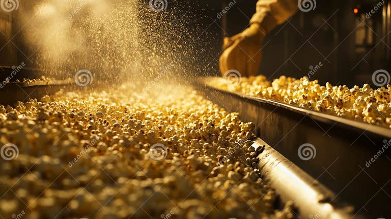 Production Line Where Popcorn is Processed and Packaged Using Advanced ...