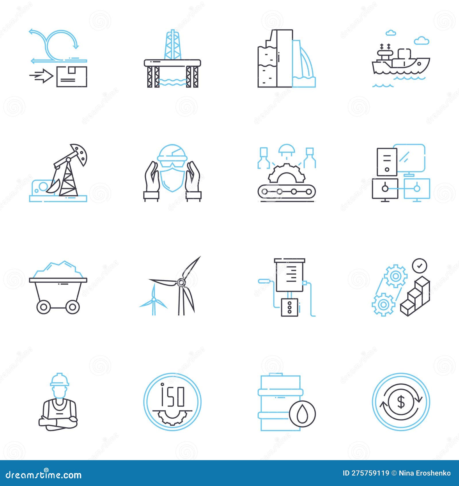 Production Linear Icons Set. Manufacturing, Assembly, Fabrication ...