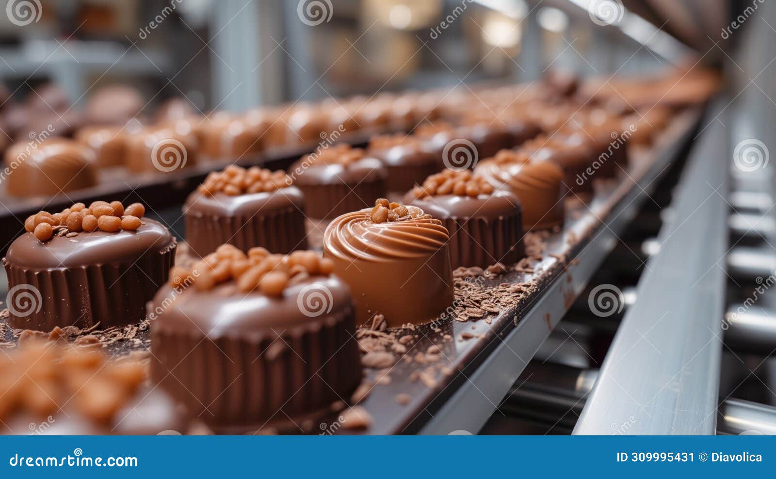 Production of Many Chocolate Candies in Row Stock Illustration ...