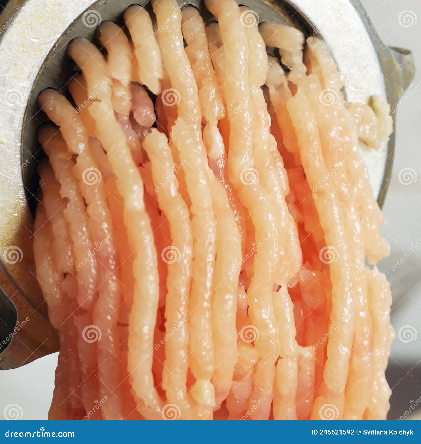 Production of Minced Chicken. Electric Meat Grinder Makes Minced Meat ...