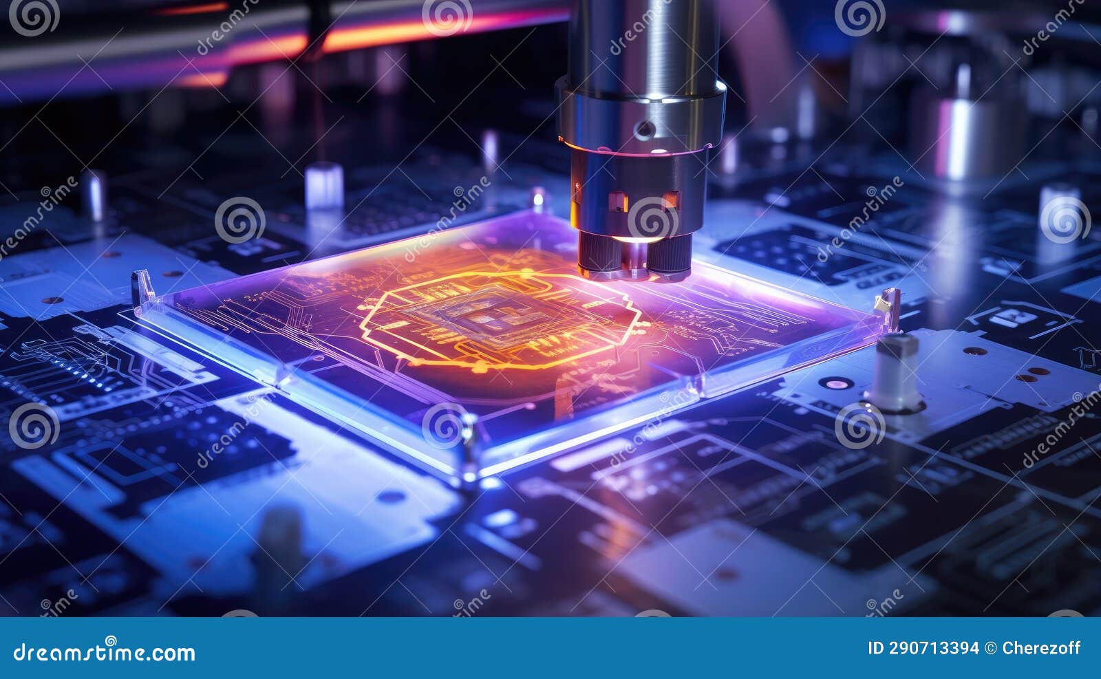 Production of a Modern Microprocessor Stock Illustration - Illustration ...
