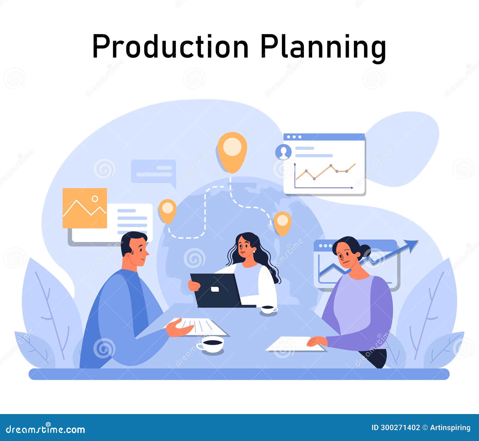 Production Planning Team Concept. Flat Vector Illustration. Stock ...