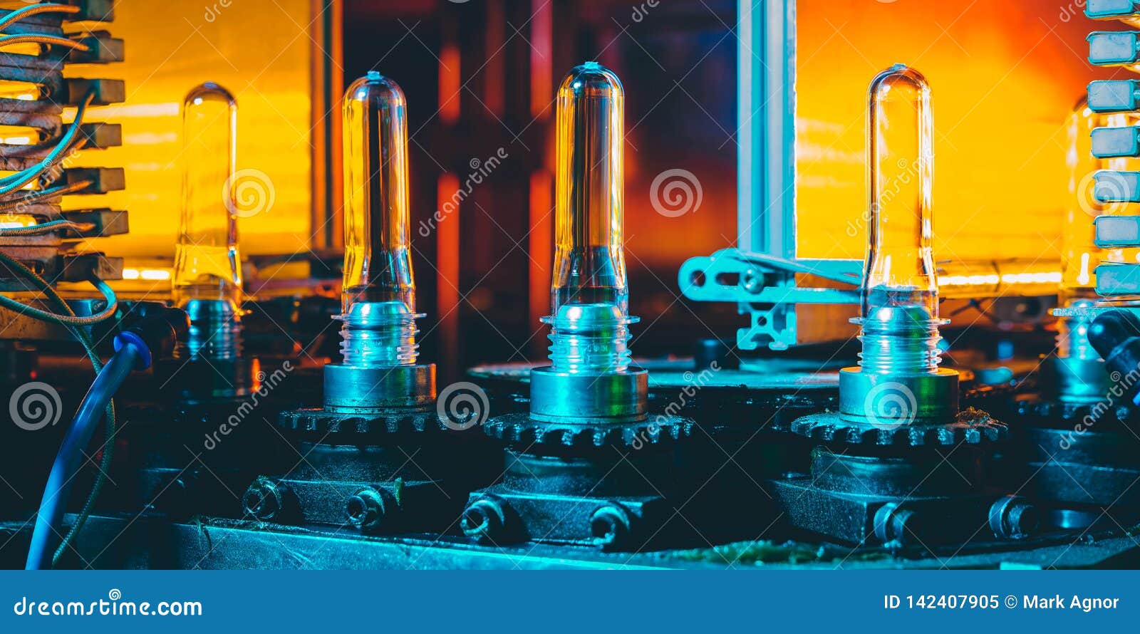 Production of Plastic Bottles Line Stock Image - Image of industrial ...