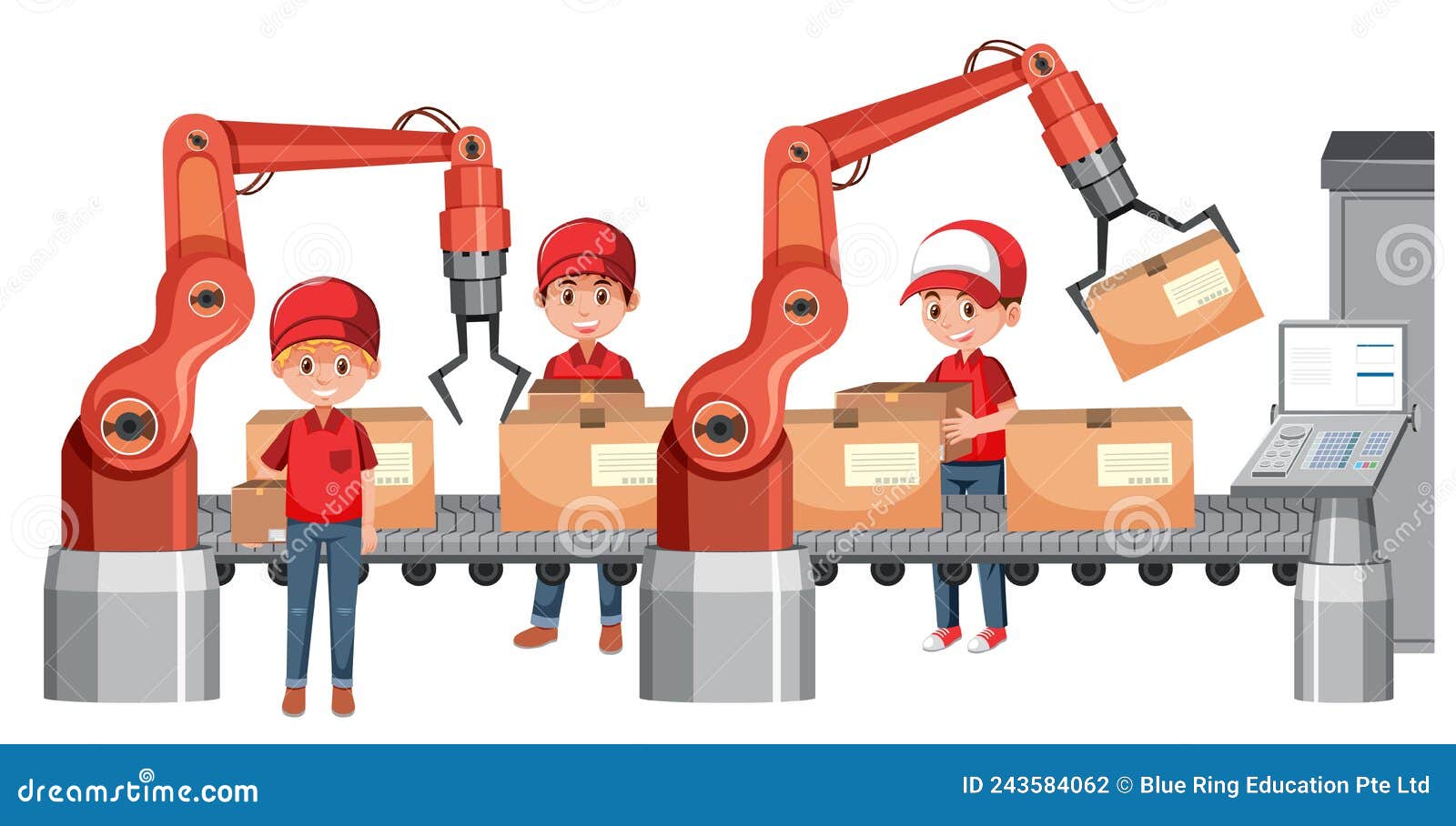 Production Process Concept with Assembly Line Automation Stock Vector ...