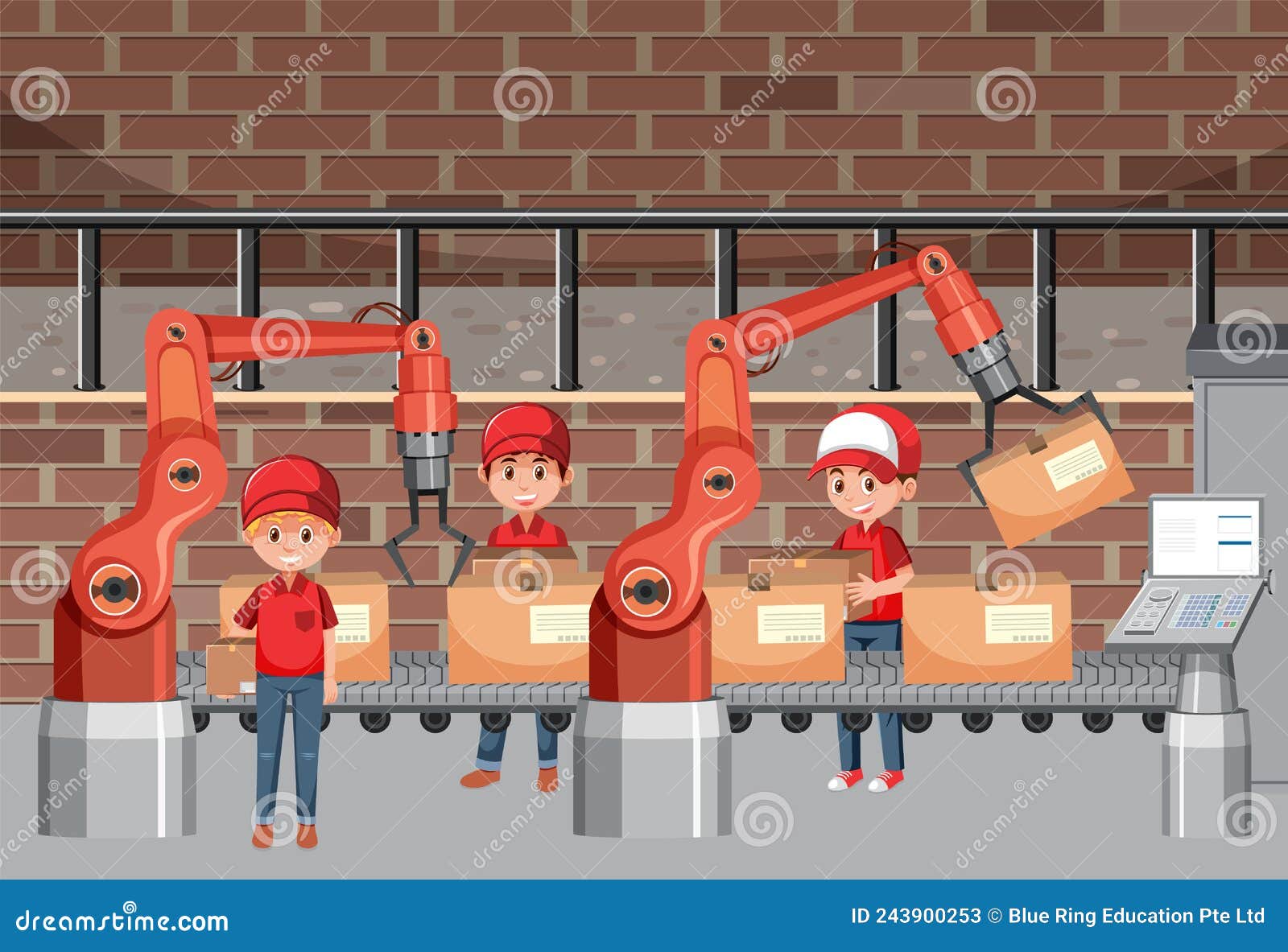 Production Process Concept with Assembly Line Automation Stock Vector ...