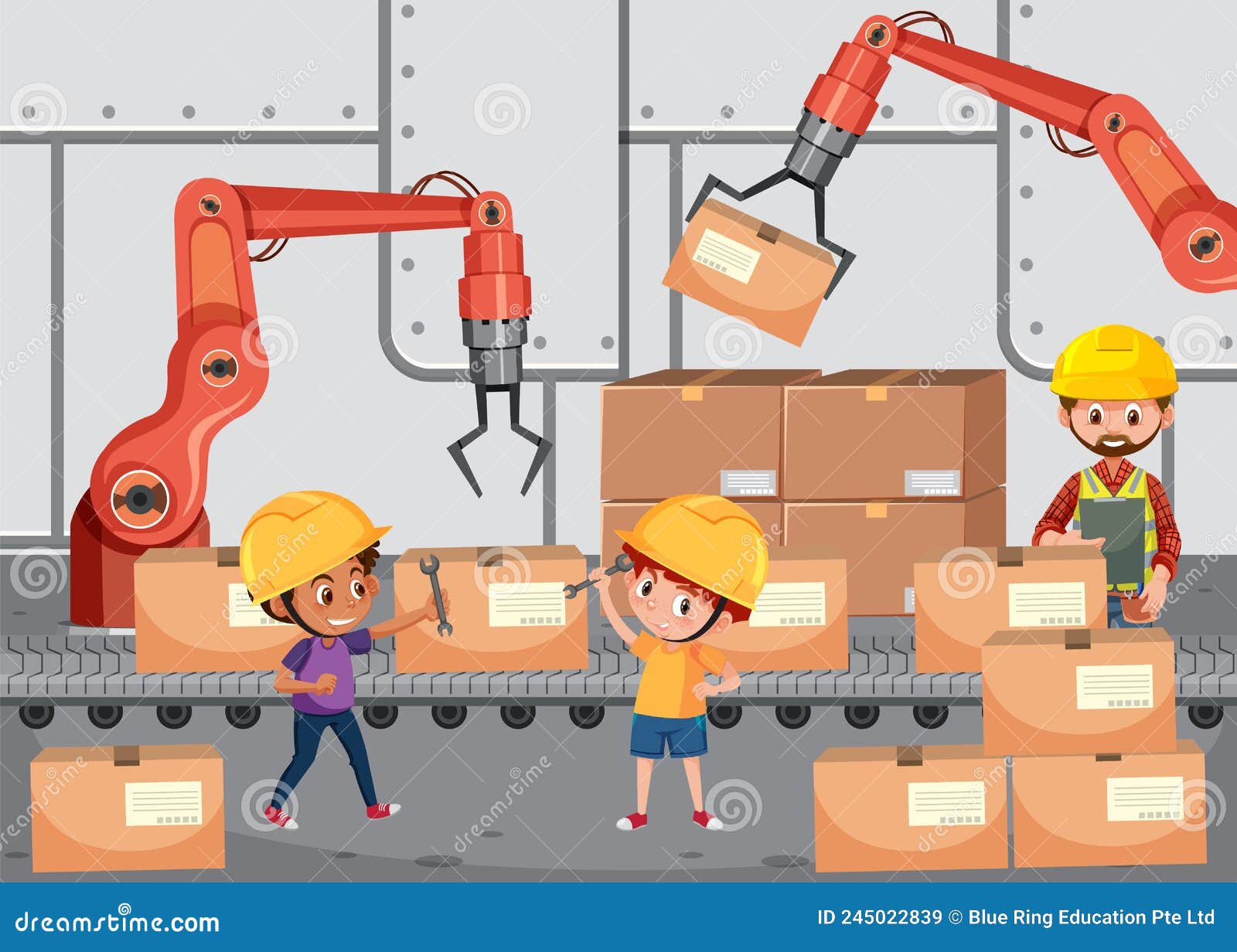 Production Process Concept with Assembly Line Automation Stock Vector ...