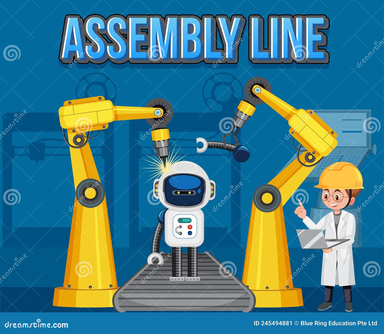Production Process Concept with Assembly Line Banner Design Stock ...